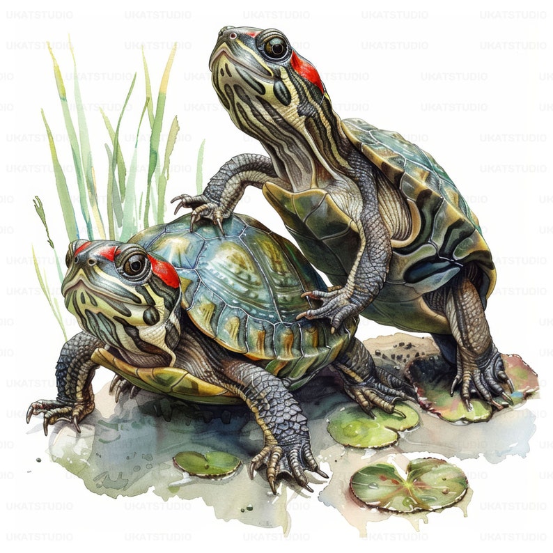 Red Eared Slider Turtle Portrait Clipart , 28 High Quality Images Jpgs ...
