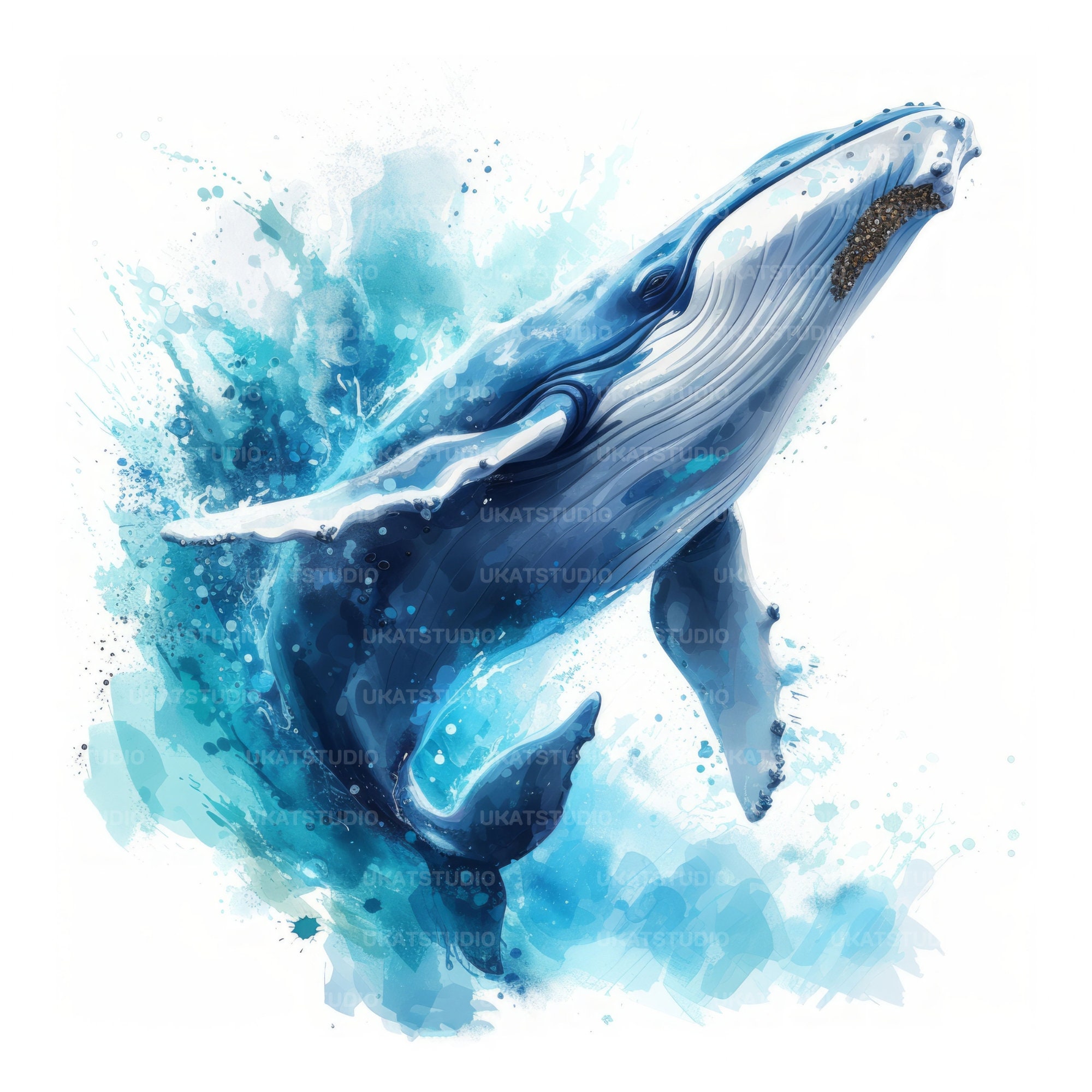 Whale With Ocean Clipart , 22 High Quality Images Jpgs Digital Download ...