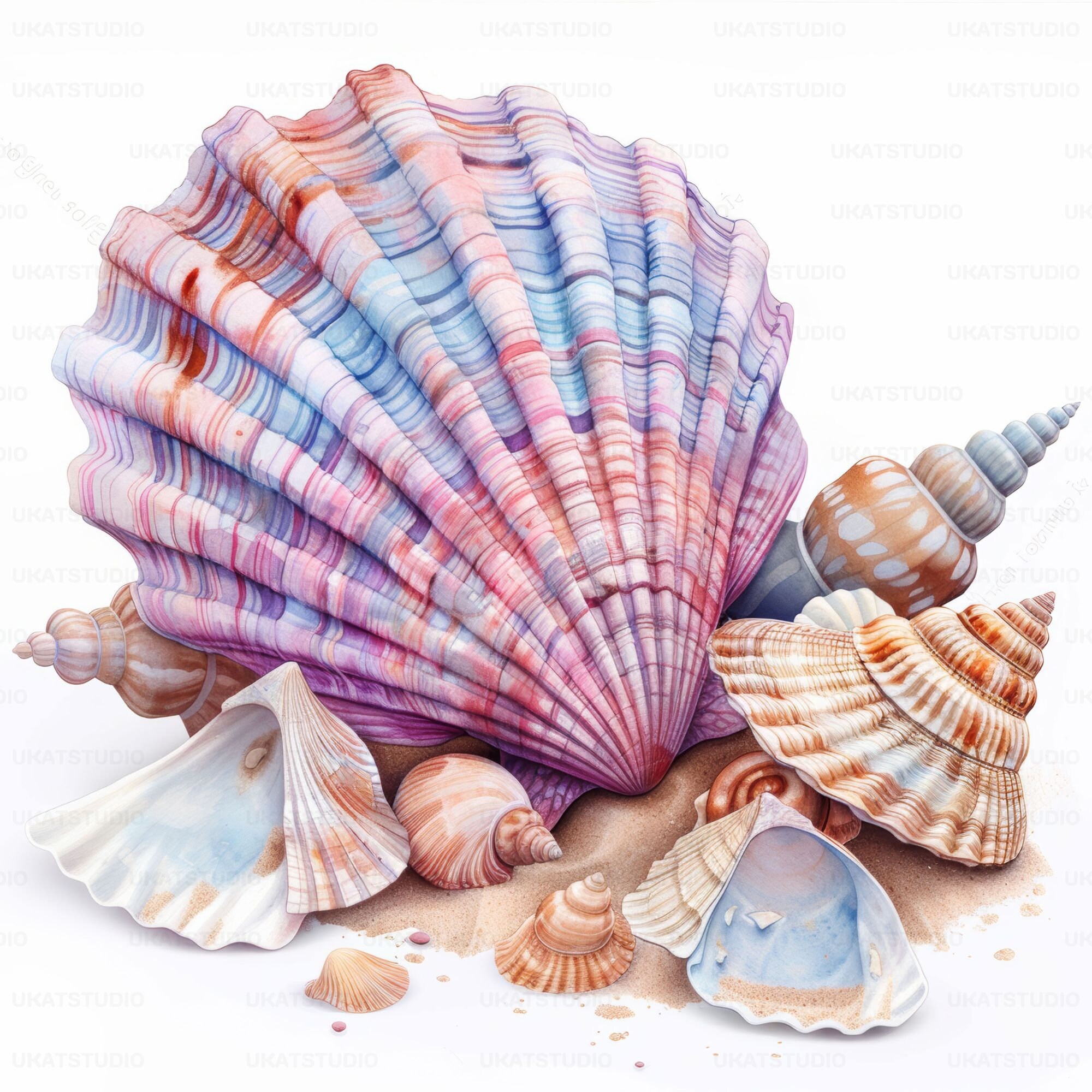 Pastel Shells With Sand Portrait Clipart , 23 High Quality Images Jpgs ...