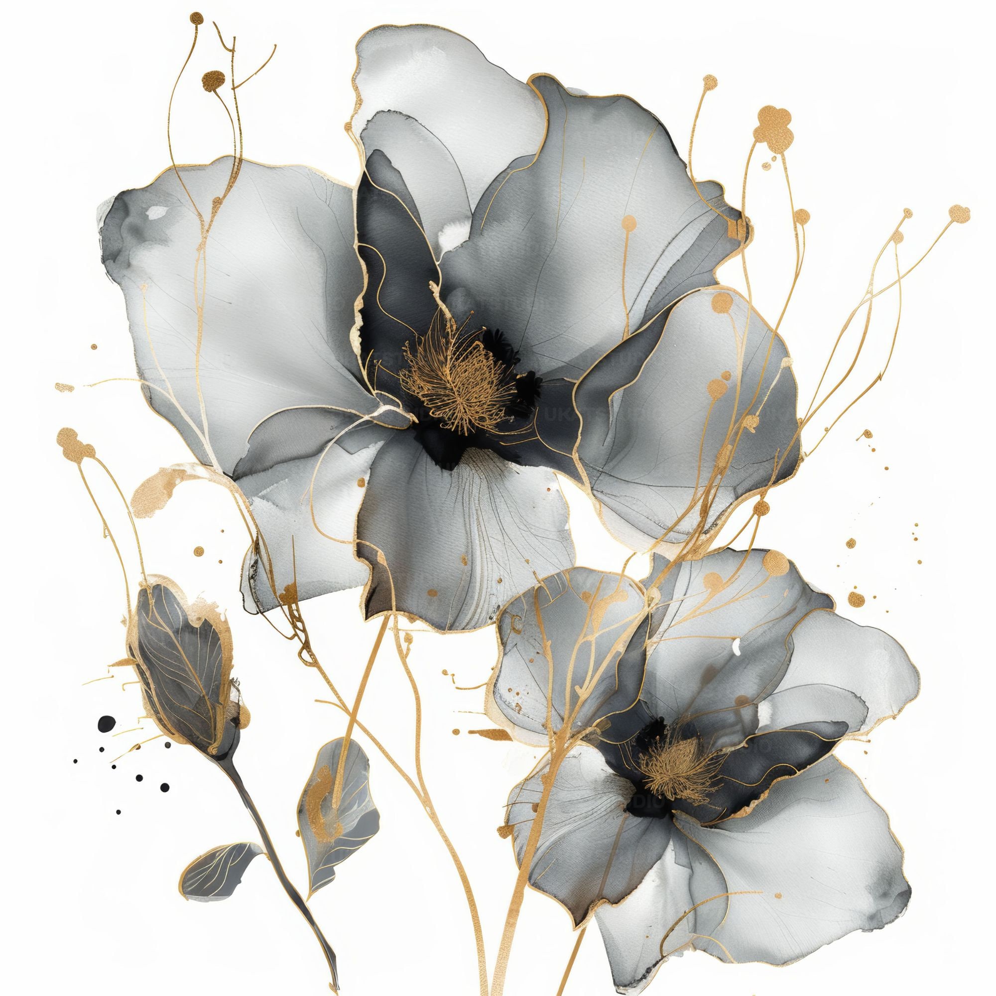 Abstract Flower Gray With Gold Clipart , 24 High Quality Images Jpgs ...