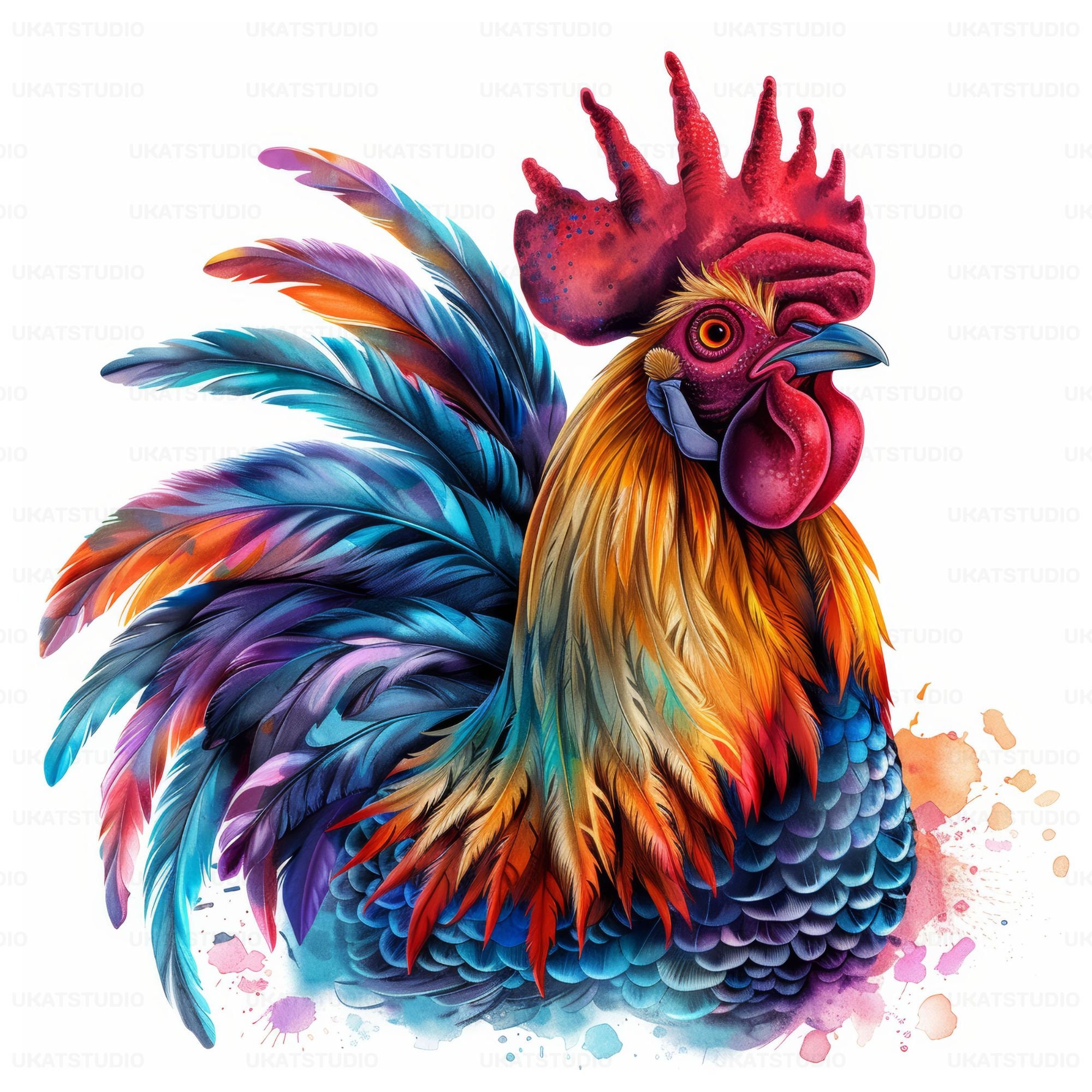 Colorful Rooster Portrait Clipart , 16 High Quality Images Jpgs Digital ...