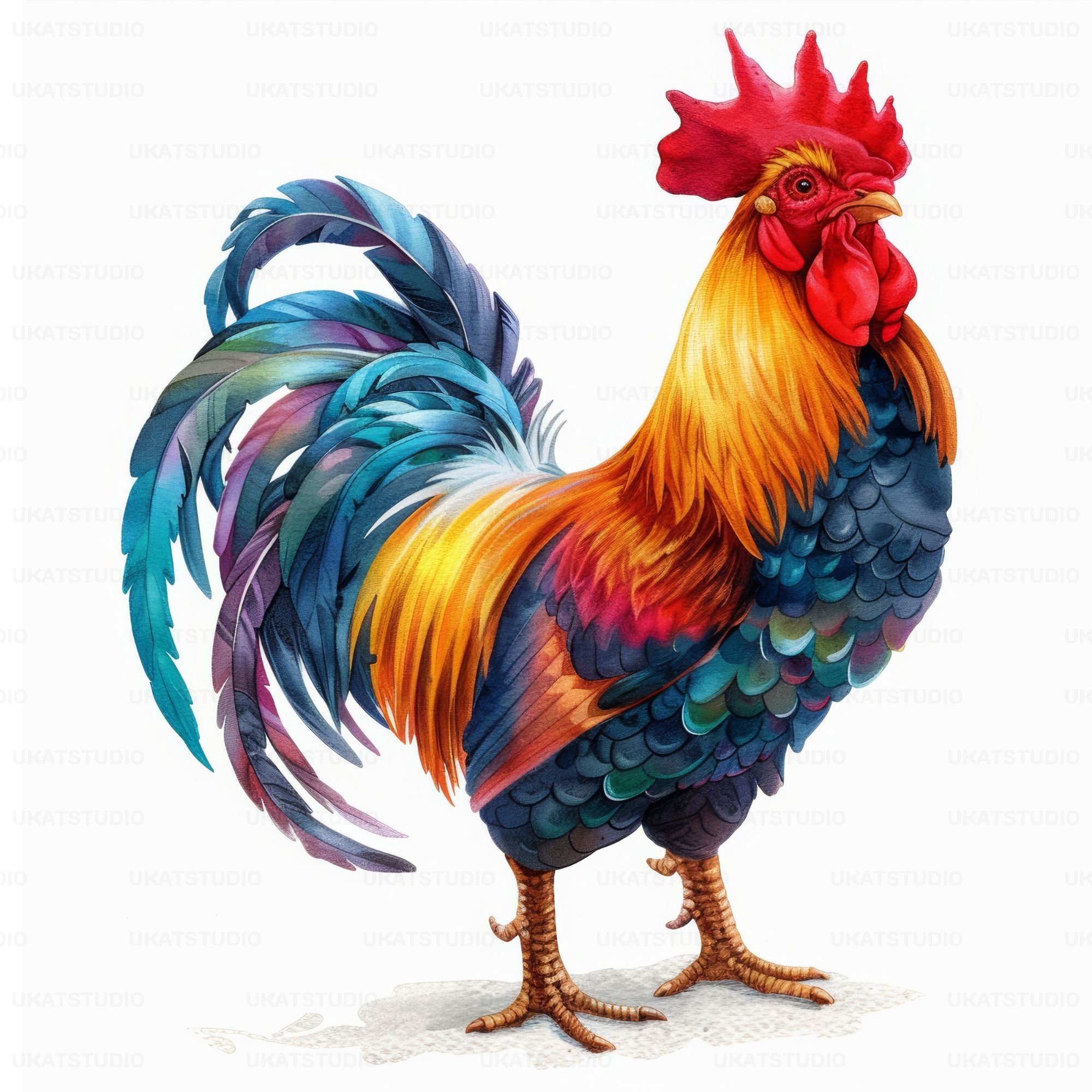 Colorful Rooster Portrait Clipart , 16 High Quality Images Jpgs Digital ...