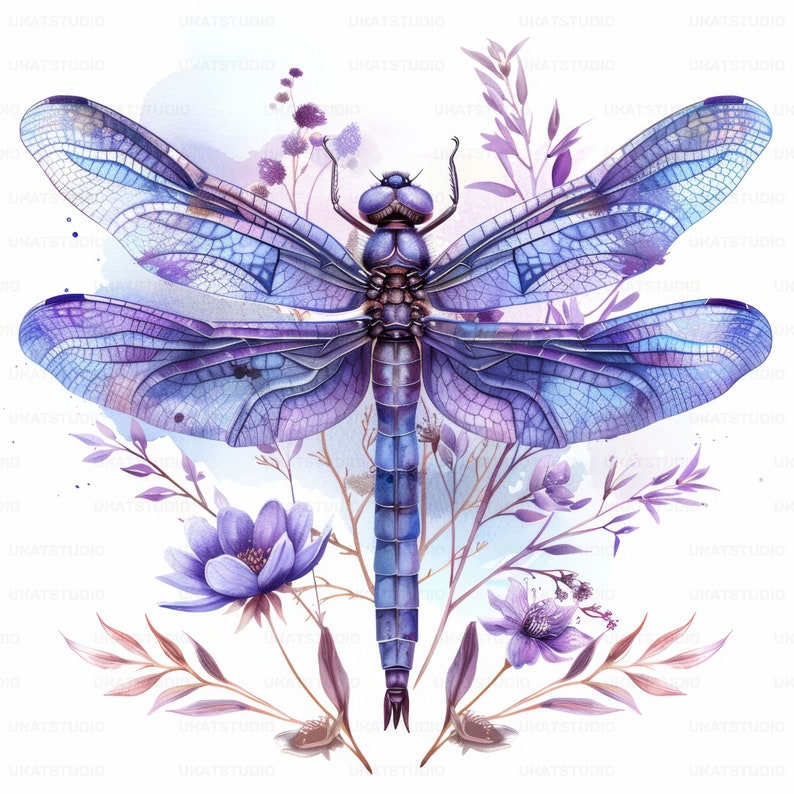 Purple Color Dragonfly Flower Clipart , 20 High Quality Images Jpgs ...