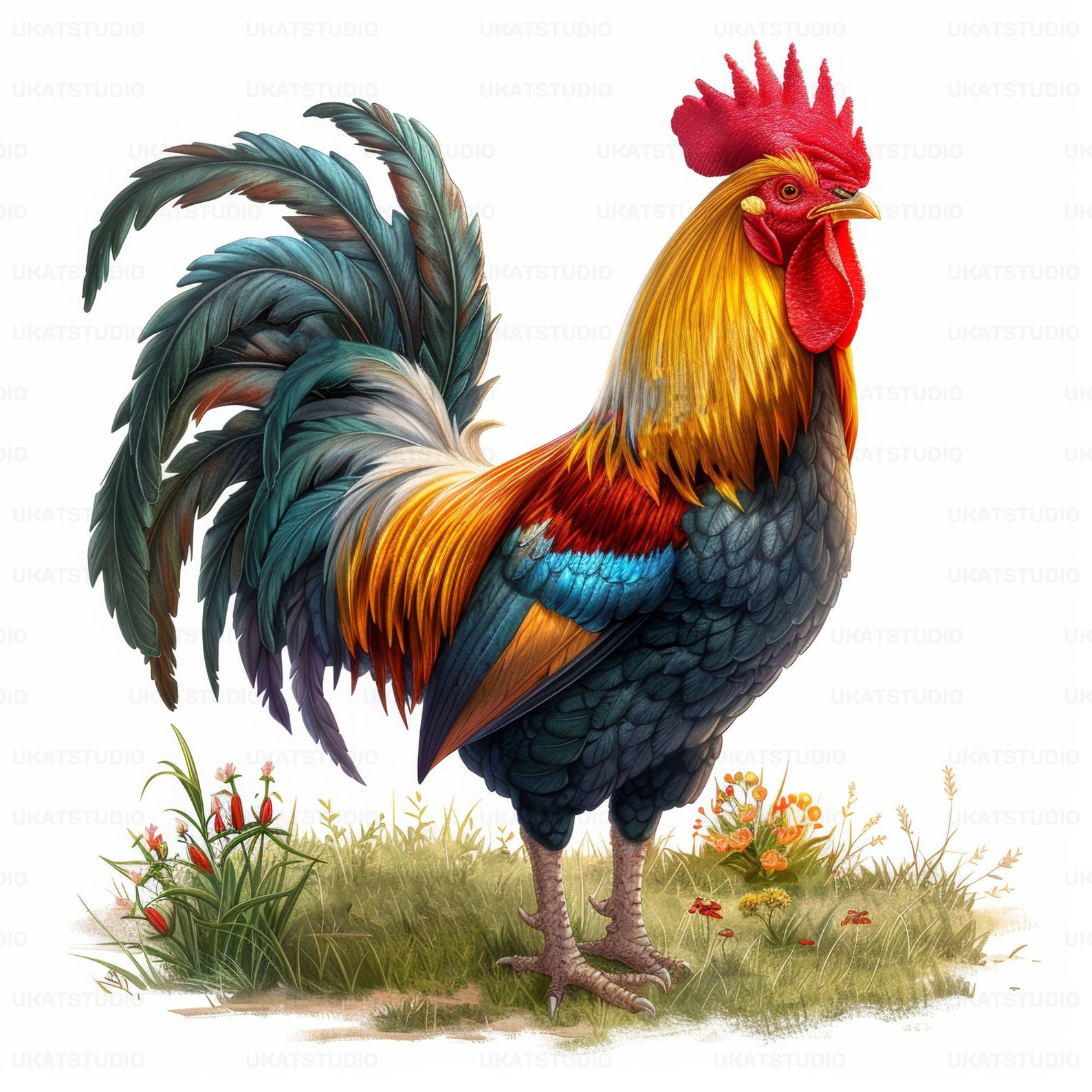 Colorful Rooster Portrait Clipart , 16 High Quality Images Jpgs Digital ...