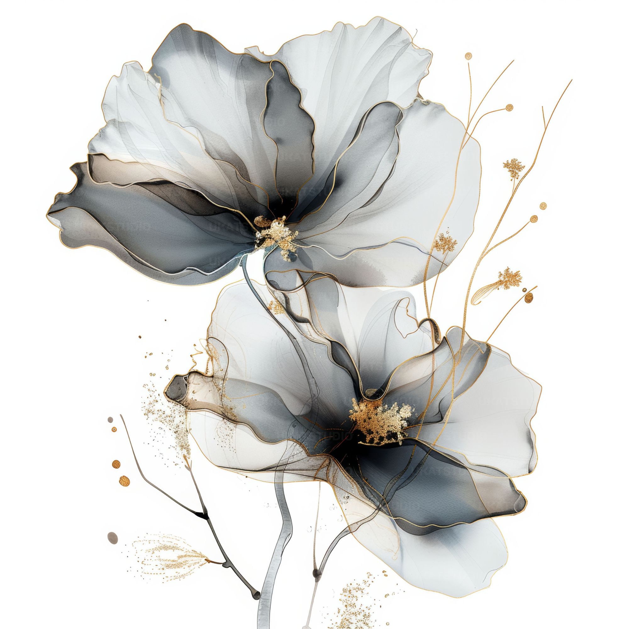 Abstract Flower Gray With Gold Clipart , 24 High Quality Images Jpgs ...