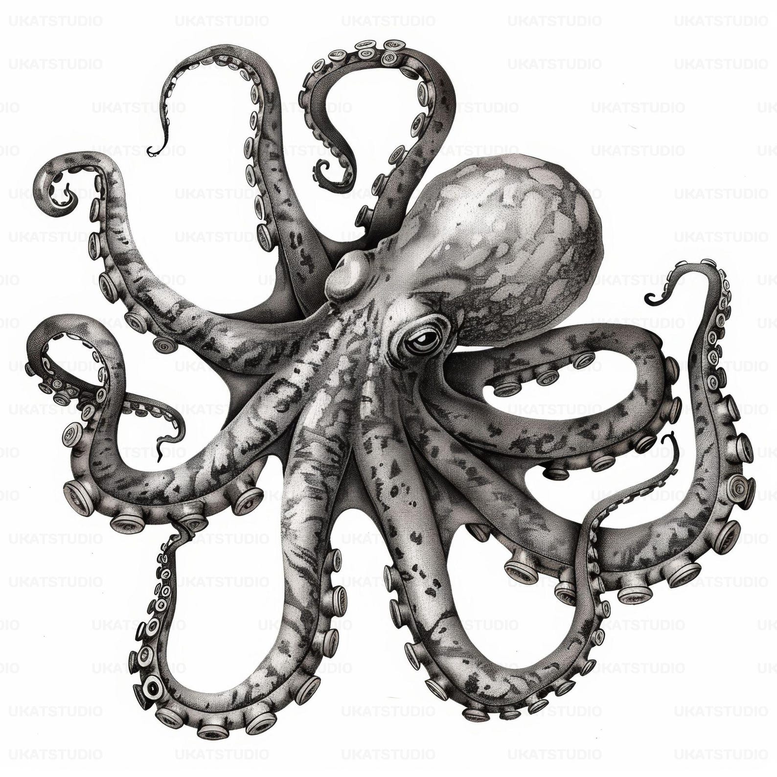 Black With White Octopus Clipart , 23 High Quality Images Jpgs Digital ...