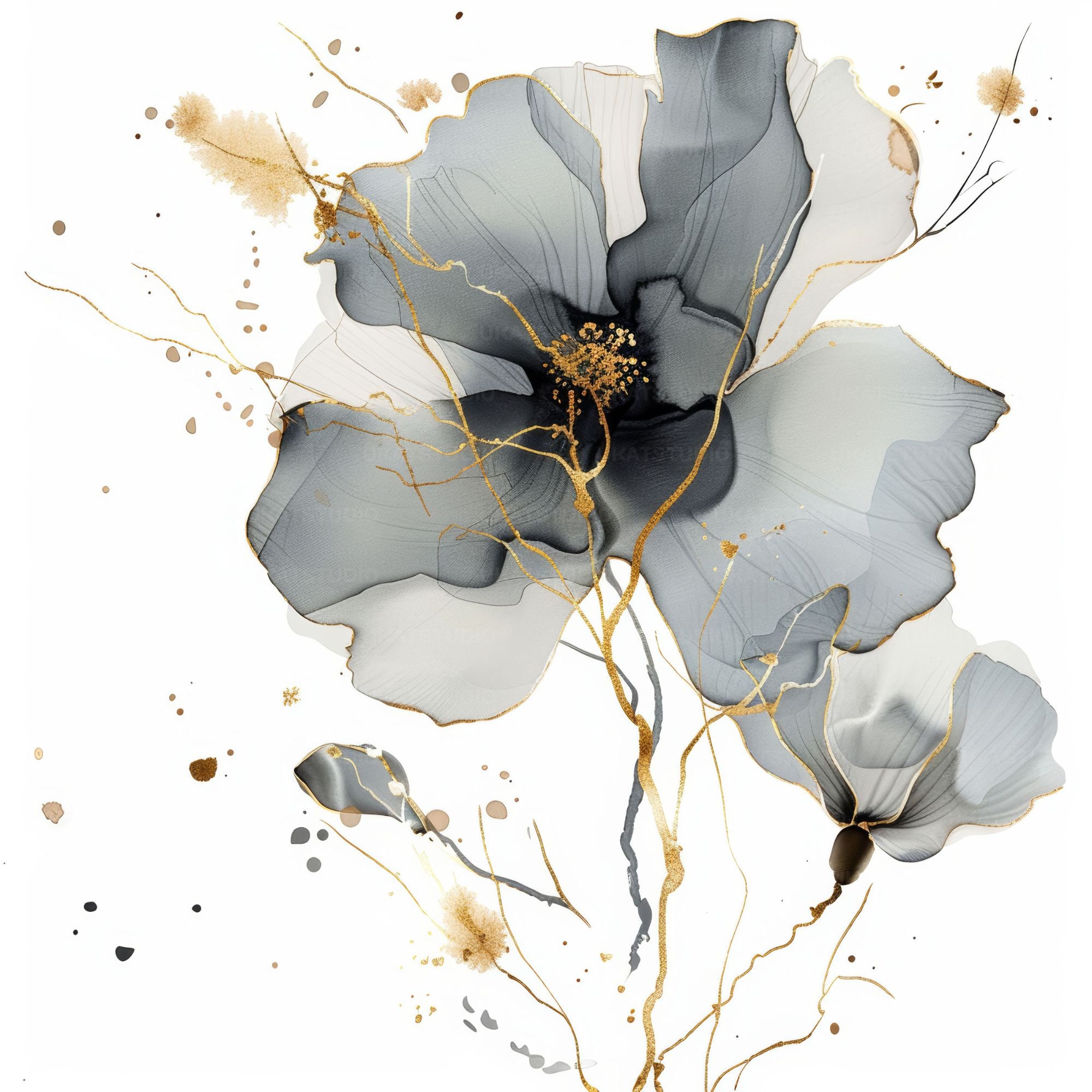Abstract Flower Gray With Gold Clipart , 24 High Quality Images Jpgs ...