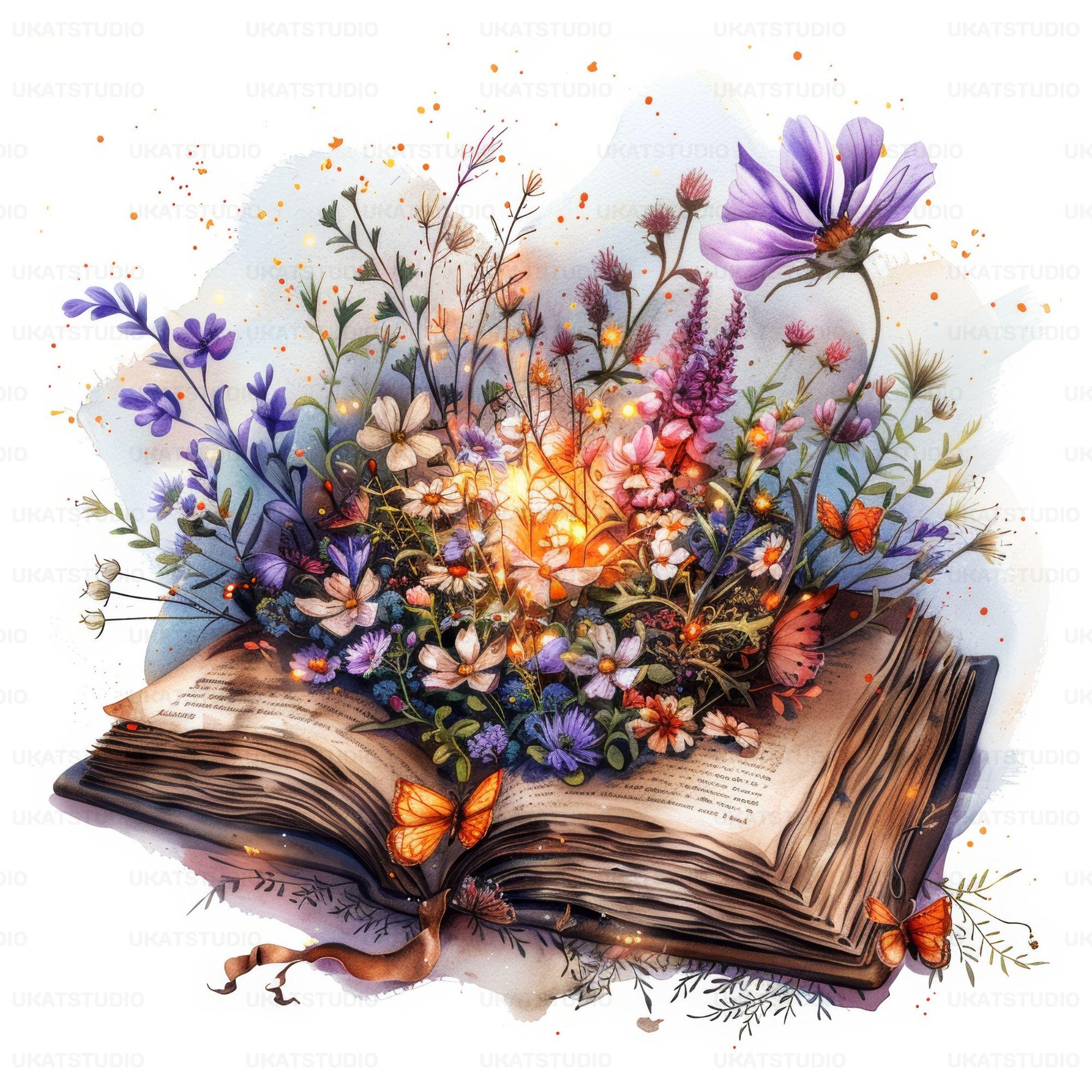 Spell Magic Fantasy Book With Flower Clipart , 33 High Quality Images ...