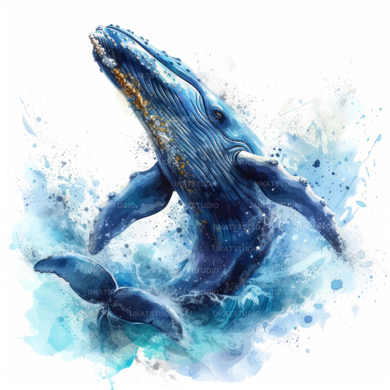 Whale With Ocean Clipart , 22 High Quality Images Jpgs Digital Download ...