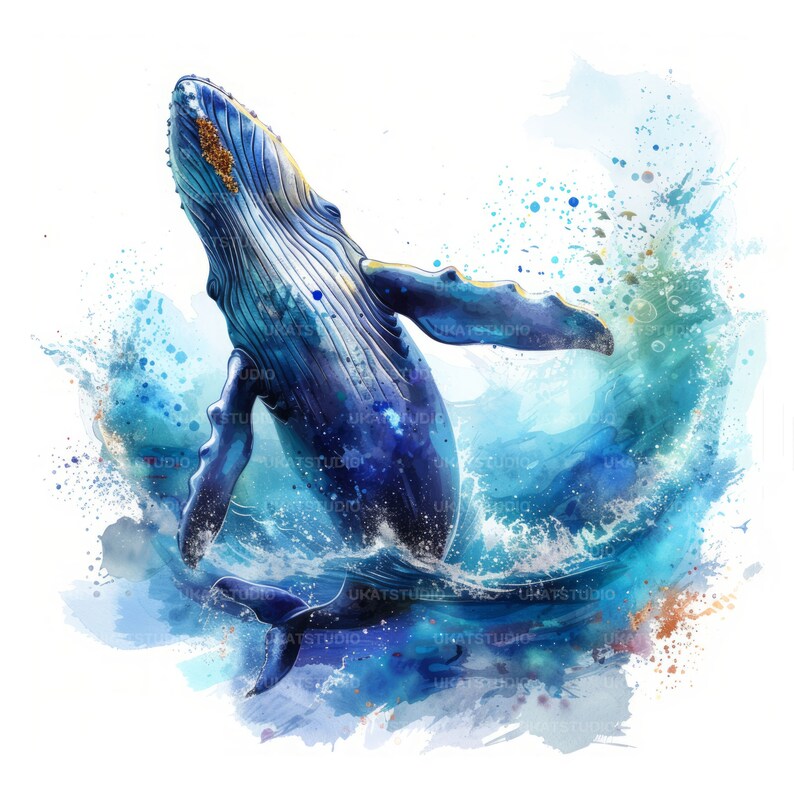 Whale With Ocean Clipart , 22 High Quality Images Jpgs Digital Download ...
