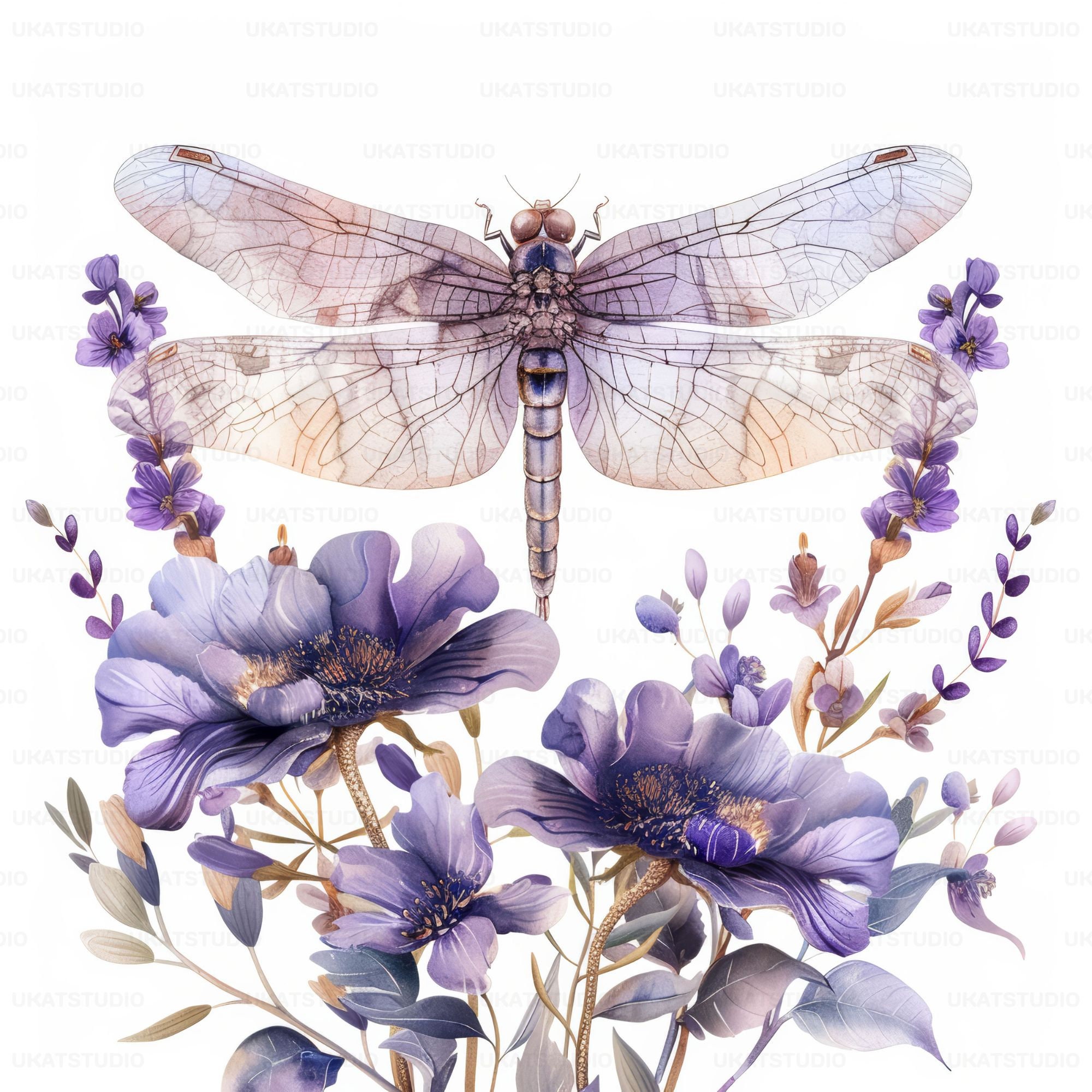 Purple Color Dragonfly Flower Clipart , 20 High Quality Images Jpgs ...
