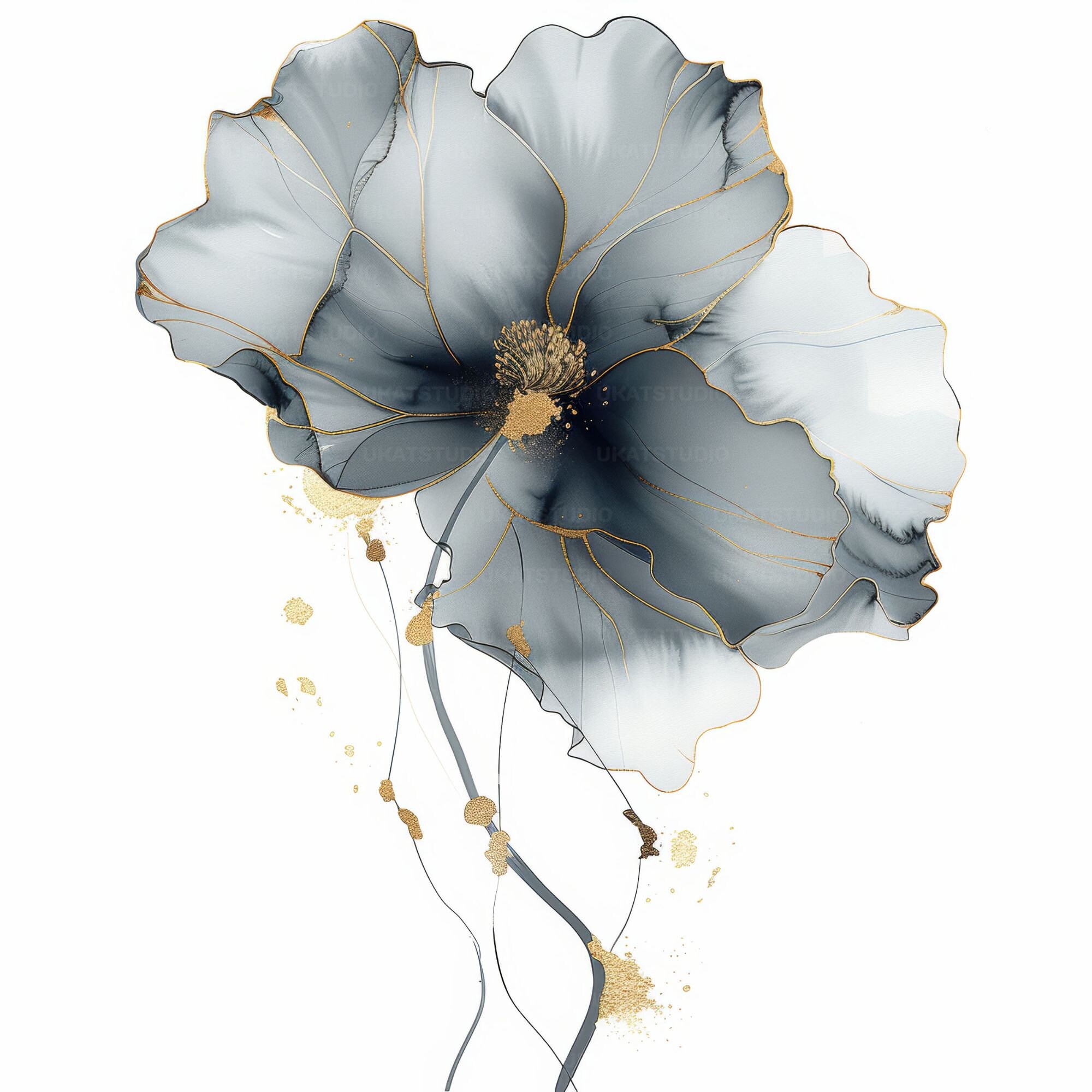 Abstract Flower Gray With Gold Clipart , 24 High Quality Images Jpgs ...