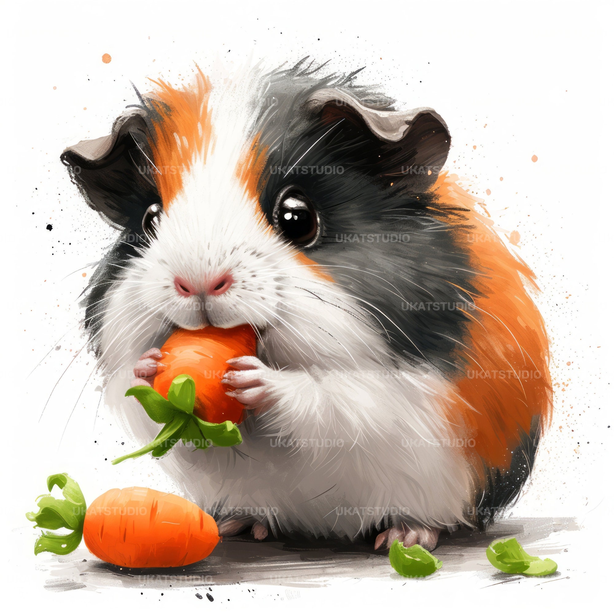 Cute Watercolor Guinea Pig Eating Clipart , 25 High Quality Images Jpgs ...
