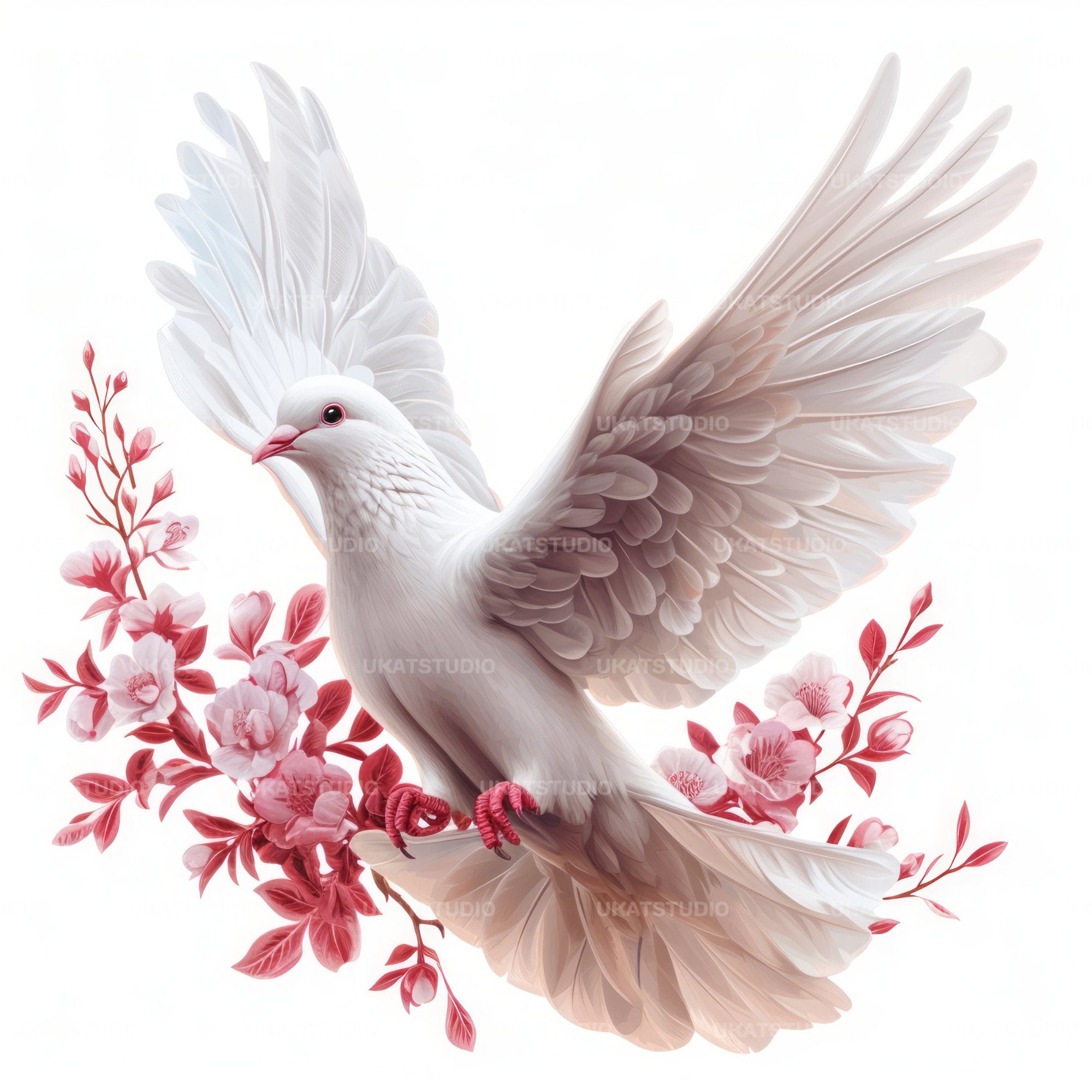 Dove Bird With Flower Clipart , 22 High Quality Images Jpgs Digital ...