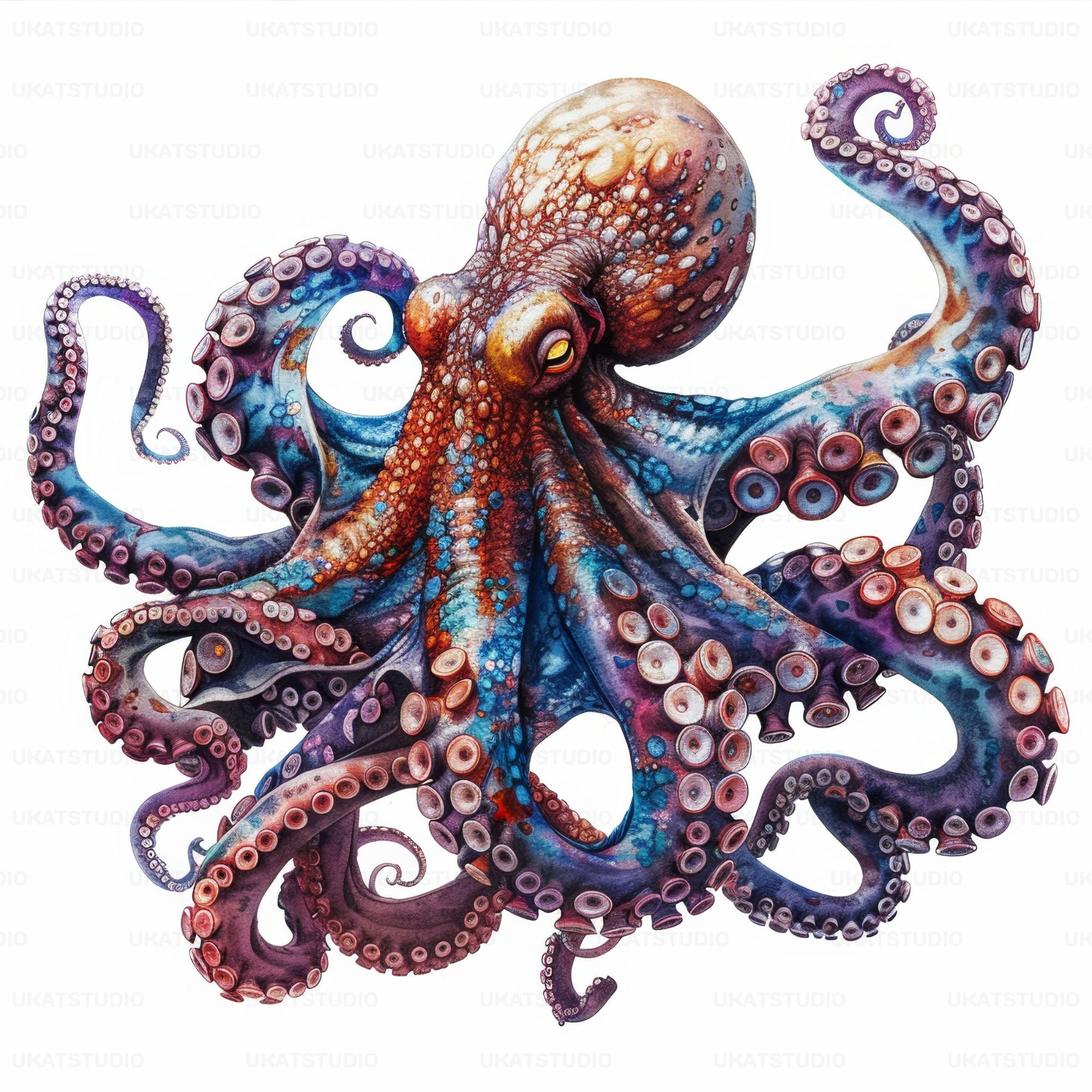 Colorful Octopus Clipart , 21 High Quality Images Jpgs Digital Download ...