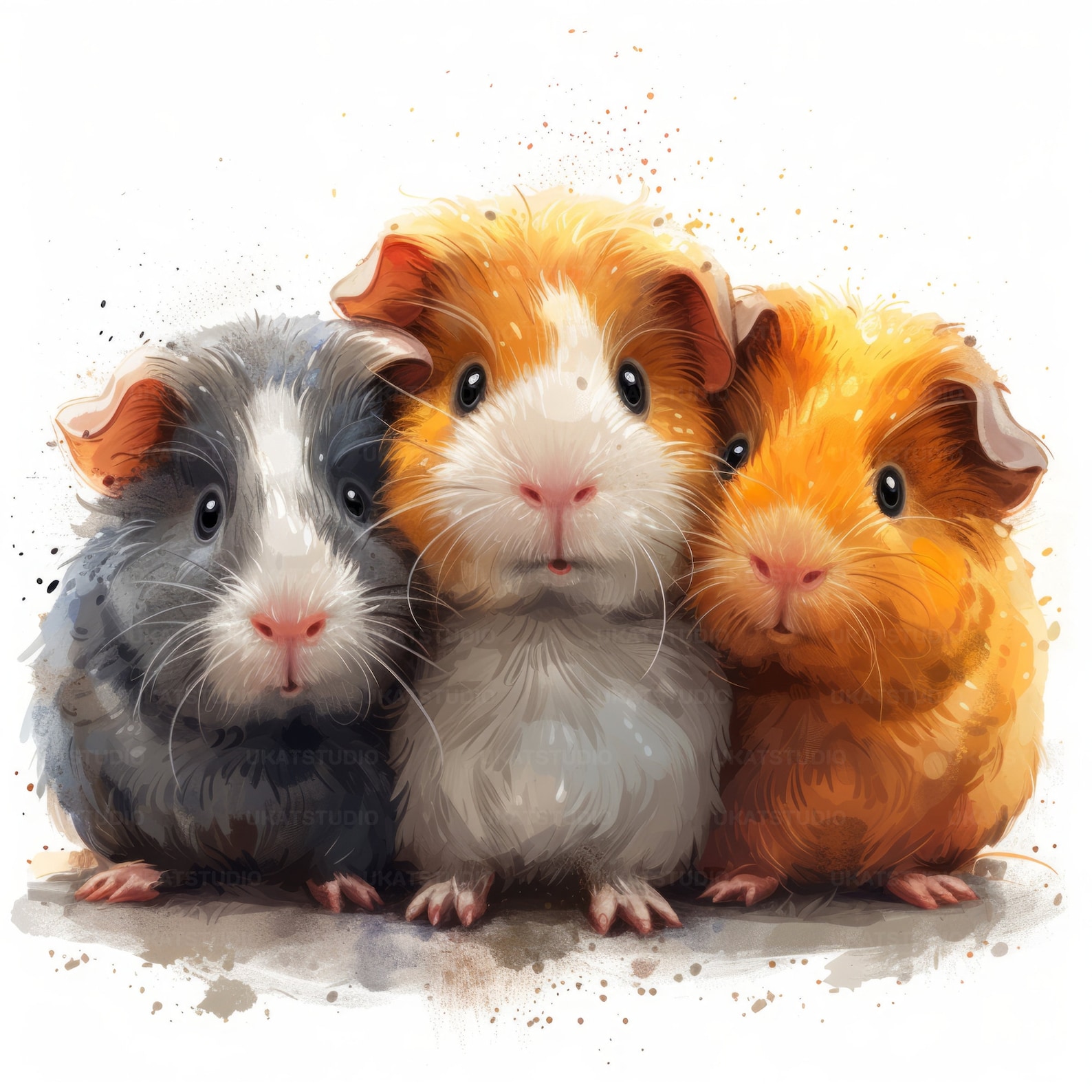 Cute Watercolor Guinea Pig Funny Clipart , 14 High Quality Images Jpgs ...