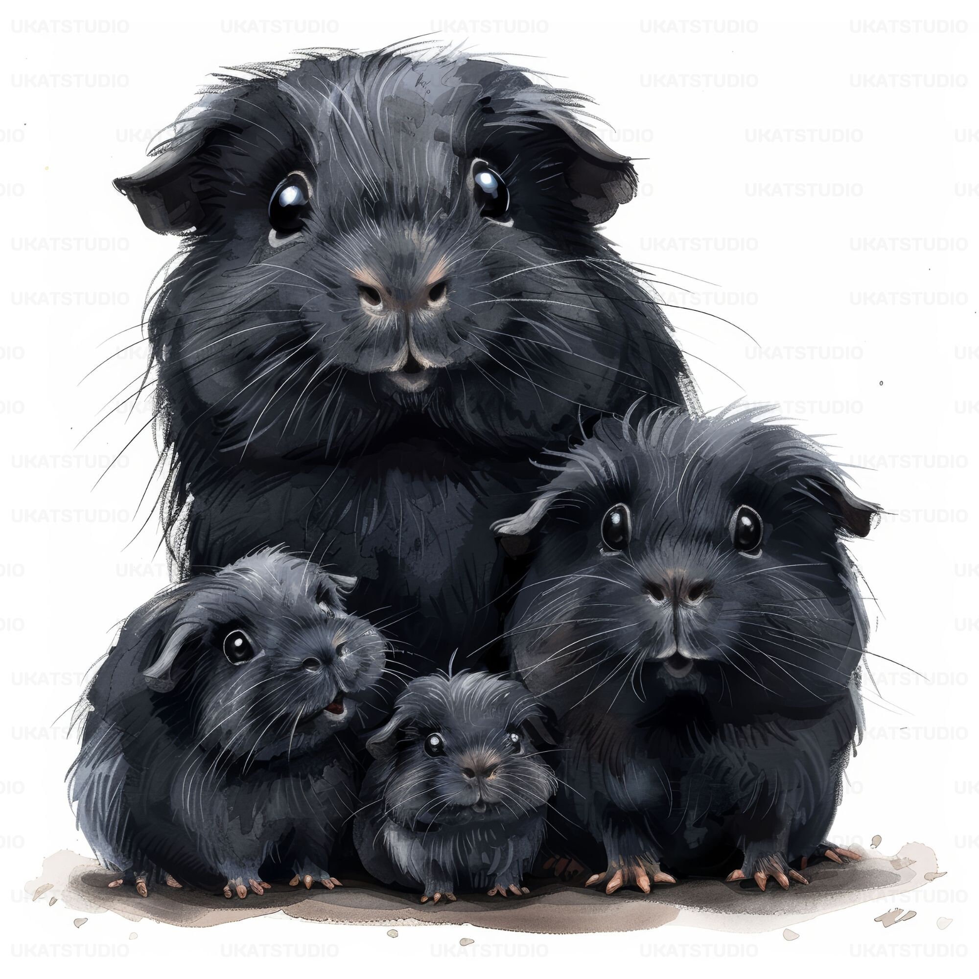Cute Watercolor Guinea Pig Family Clipart , 26 High Quality Images Jpgs ...