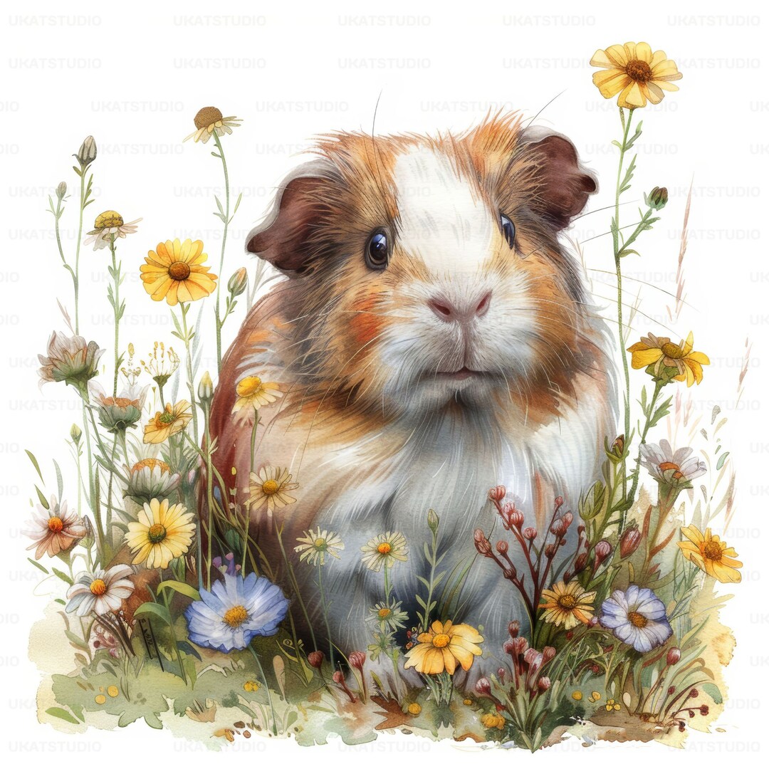 Cute Guinea Pig With Wildflowers Clipart , 23 High Quality Images Jpgs ...