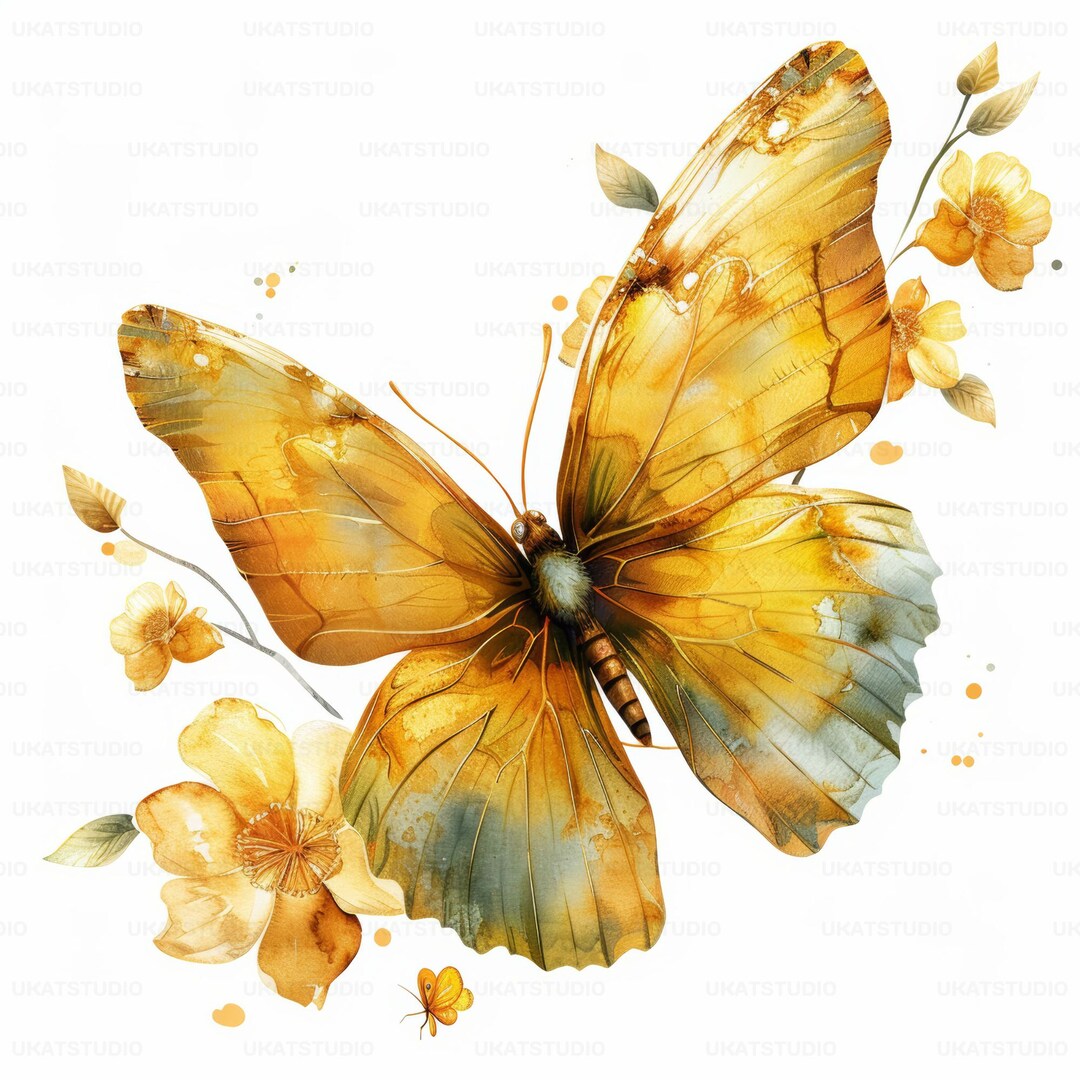 Gold Color Butterfly Flower Clipart , 29 High Quality Images Jpgs ...