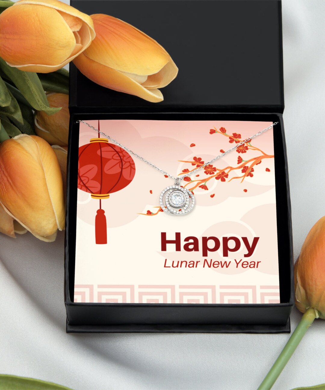 Happy Lunar New Year Necklace Sterling Silver Necklace for Woman, Asian ...