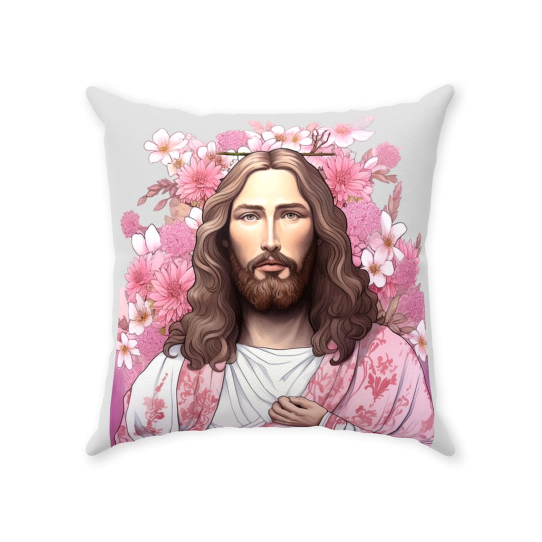 Boho Pink Jesus Throw Pillow Boho Jesus Pillow Christian Pillow Jesus ...