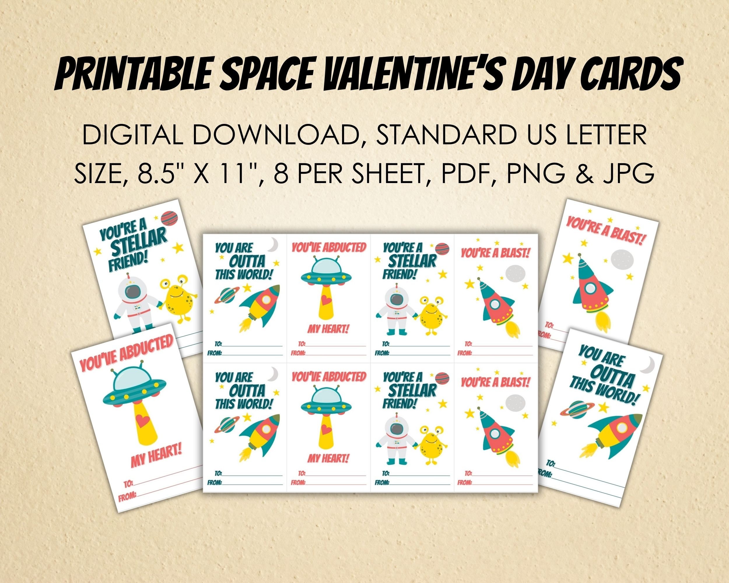 Printable Space Valentine's Day Classroom Cards, Digital Download - Etsy