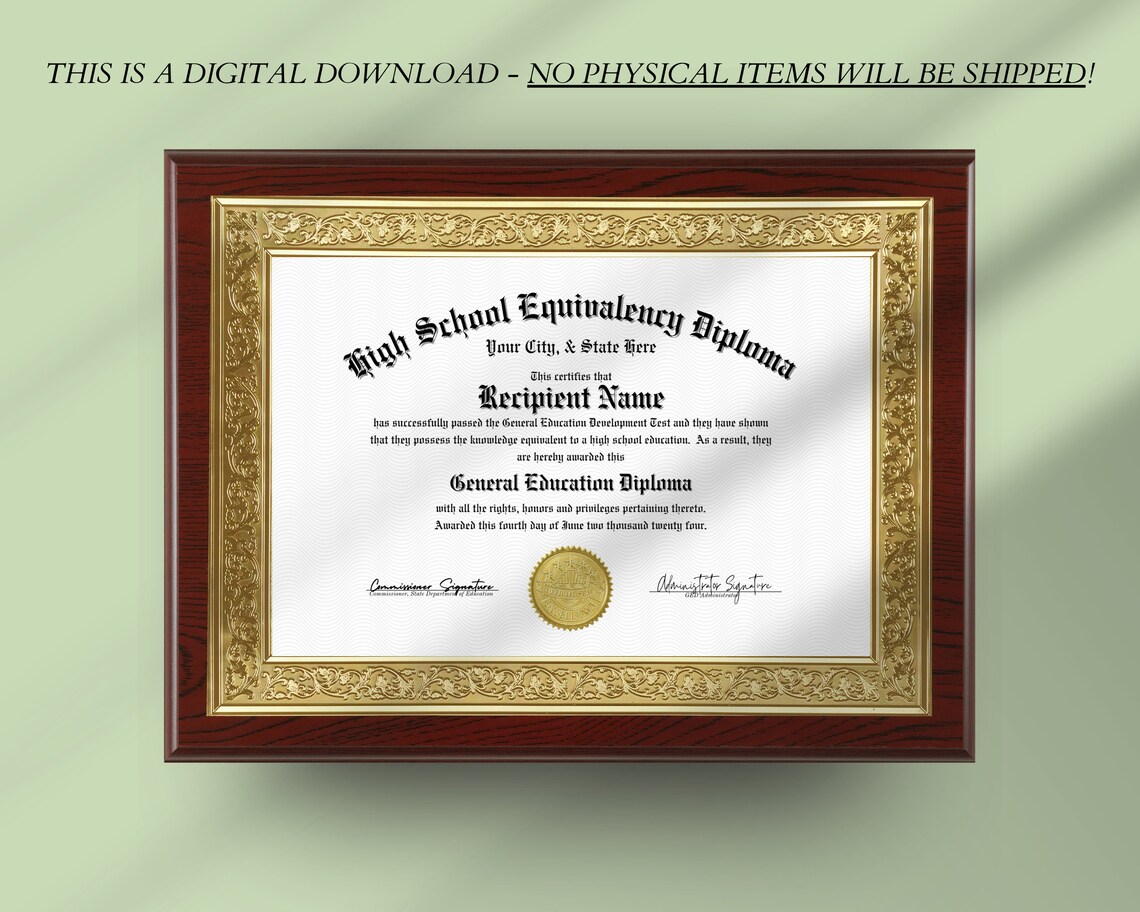 Editable GED Diploma Template, Printable High School Equivalency ...