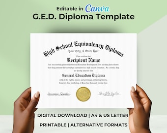 Editable GED Diploma Certificate, Canva Template, Graduation Diploma ...