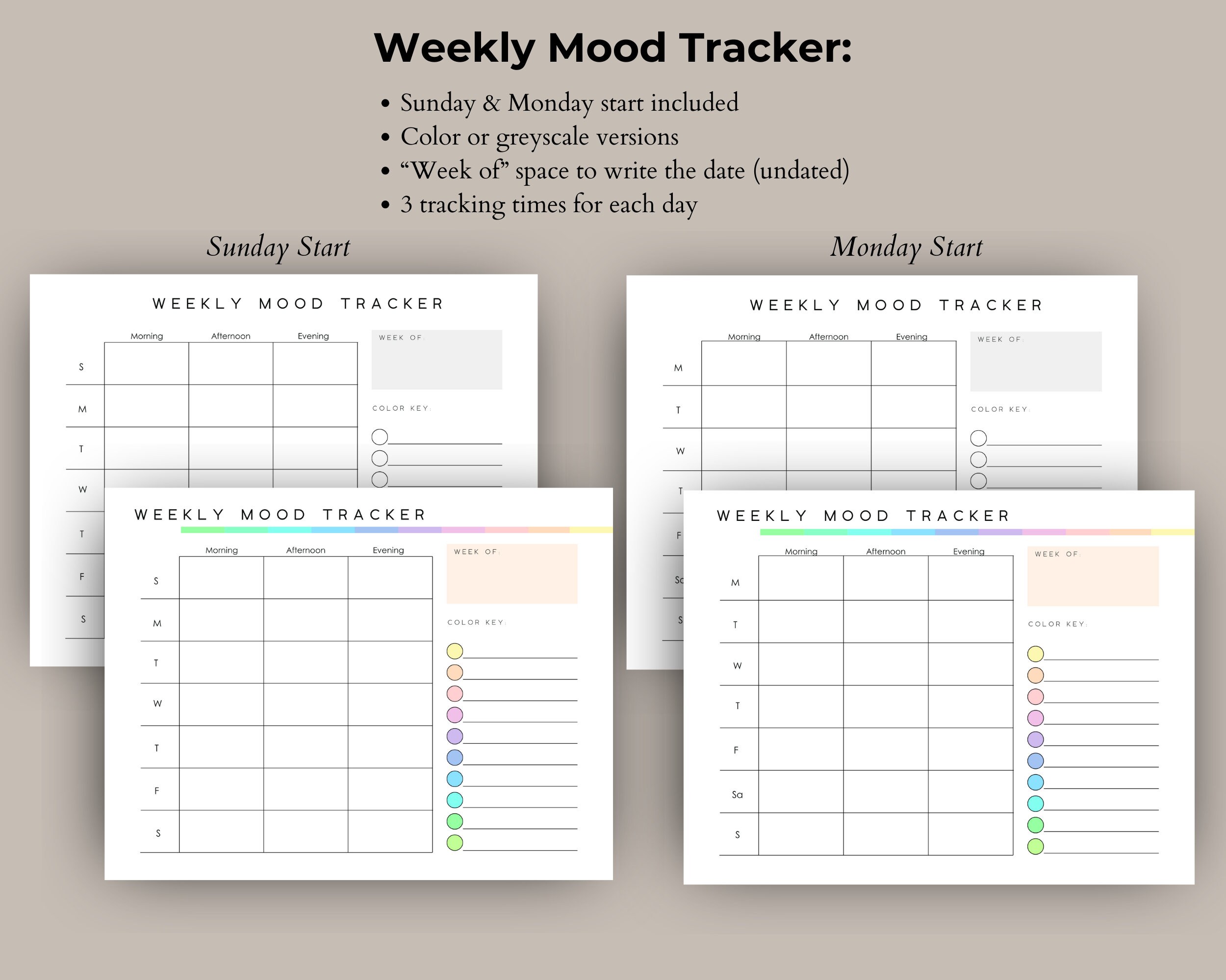 Printable Mood Trackers With Free Feelings Wheel, Monthly Mood Tracker ...