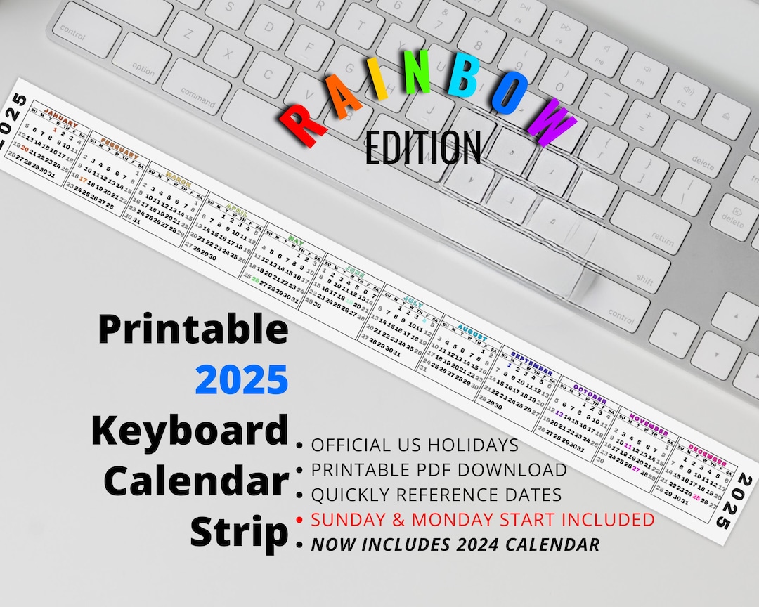 Desktop Calendar Strip, 2025 Mini Calendar, Printable Keyboard Calendar ...