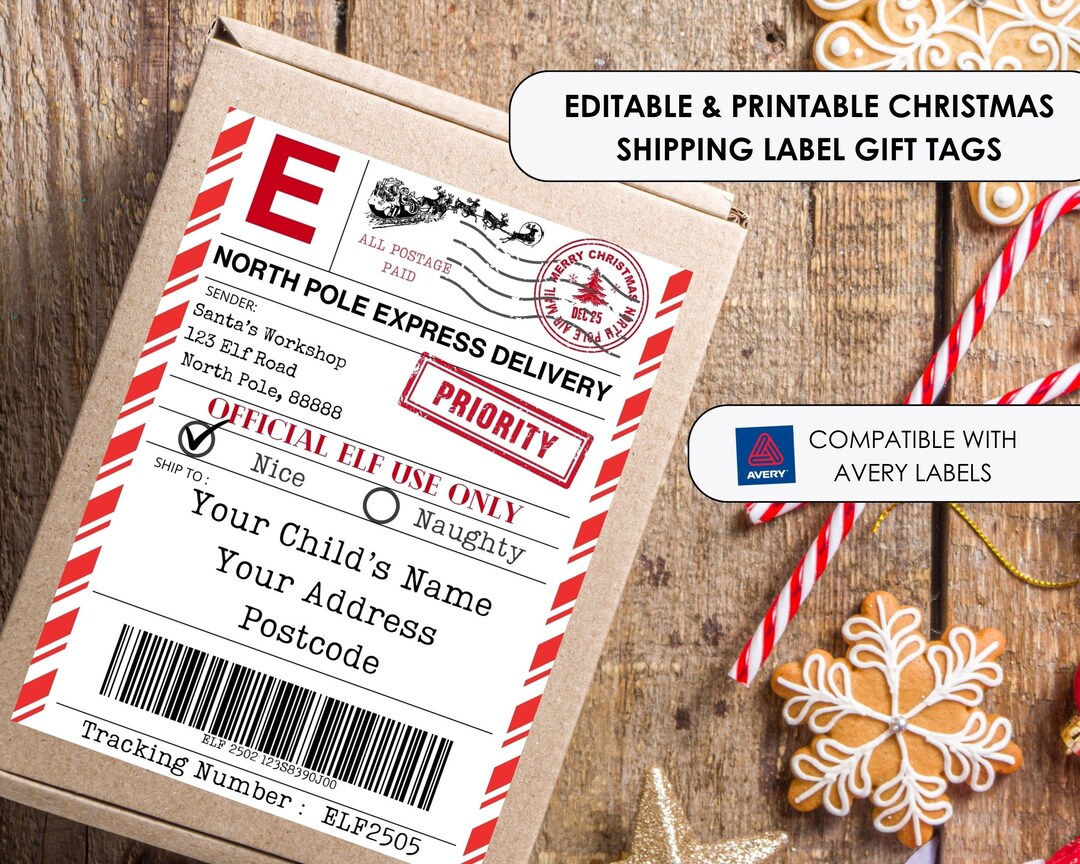 Editable and Printable Santa Gift Tags, Cute Christmas Shipping (gift ...
