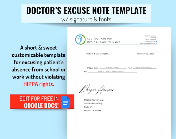 Editable Doctor's Excuse Template: Medical Note (google Docs) - Etsy