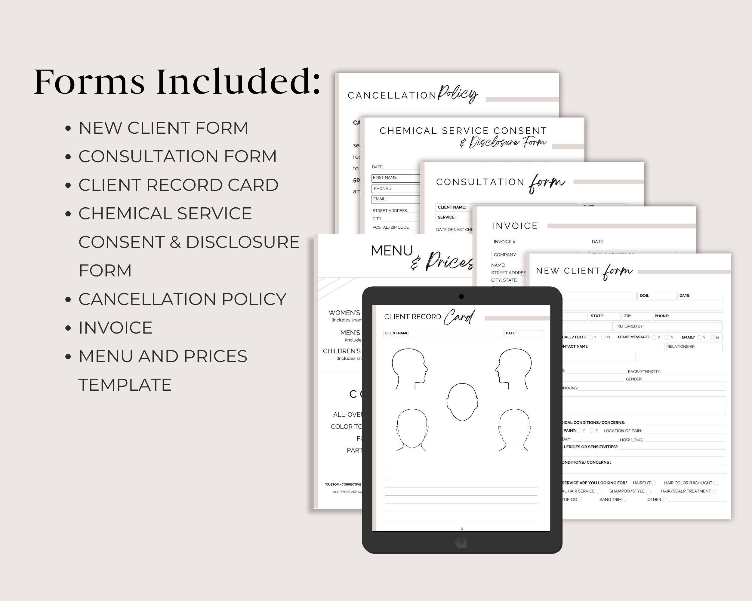 Editable Hair Stylist Client Forms, Hair Color Consultation Form, Salon ...
