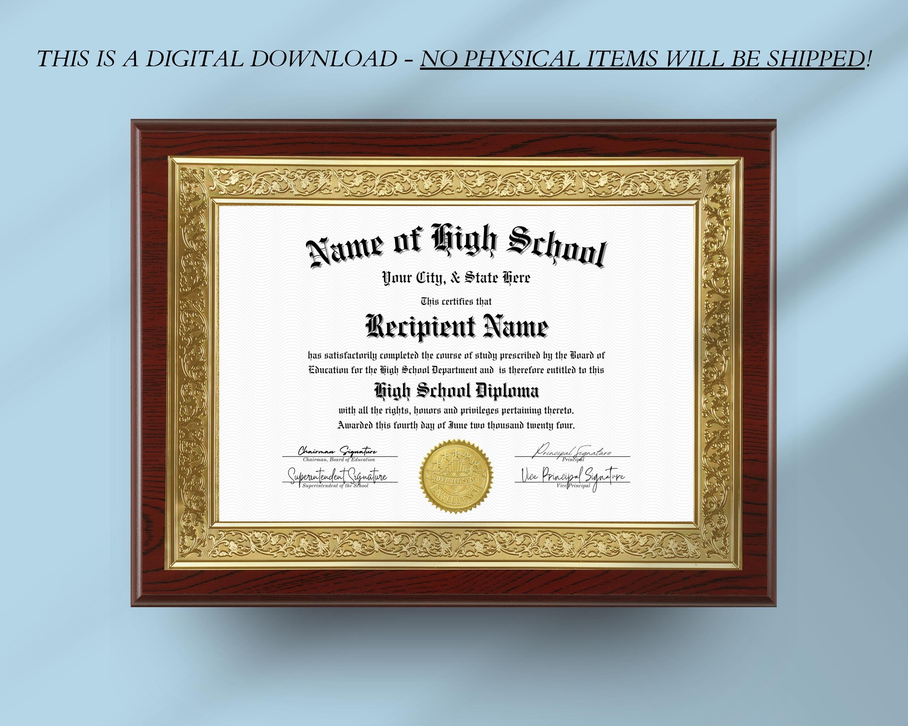 Editable High School Diploma Template: Printable Keepsake (digital ...