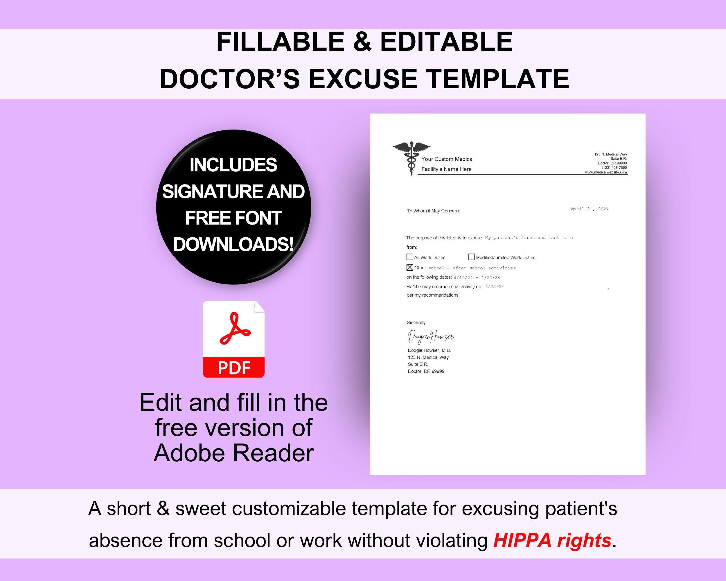 Fillable Doctor's Excuse Template: Editable Medical Note (PDF) - Etsy