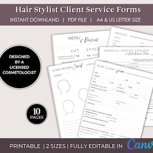 Editable Hair Stylist Client Forms, Hair Color Consultation Form, Salon ...