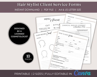 Editable Hair Stylist Client Forms, Hair Color Consultation Form, Salon ...