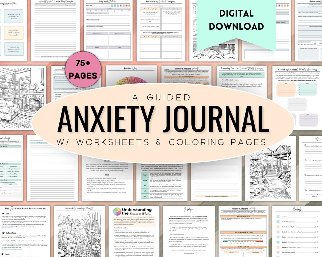 Anxiety Journal & Therapy Toolkit - Printable CBT Worksheets, Coloring ...