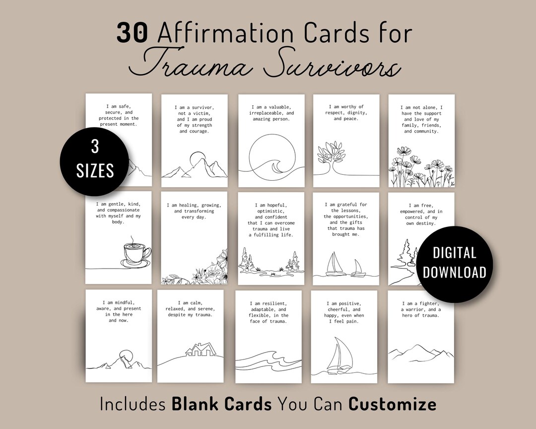Trauma Healing Affirmation Cards: 30 Printable I Am Statements (digital ...