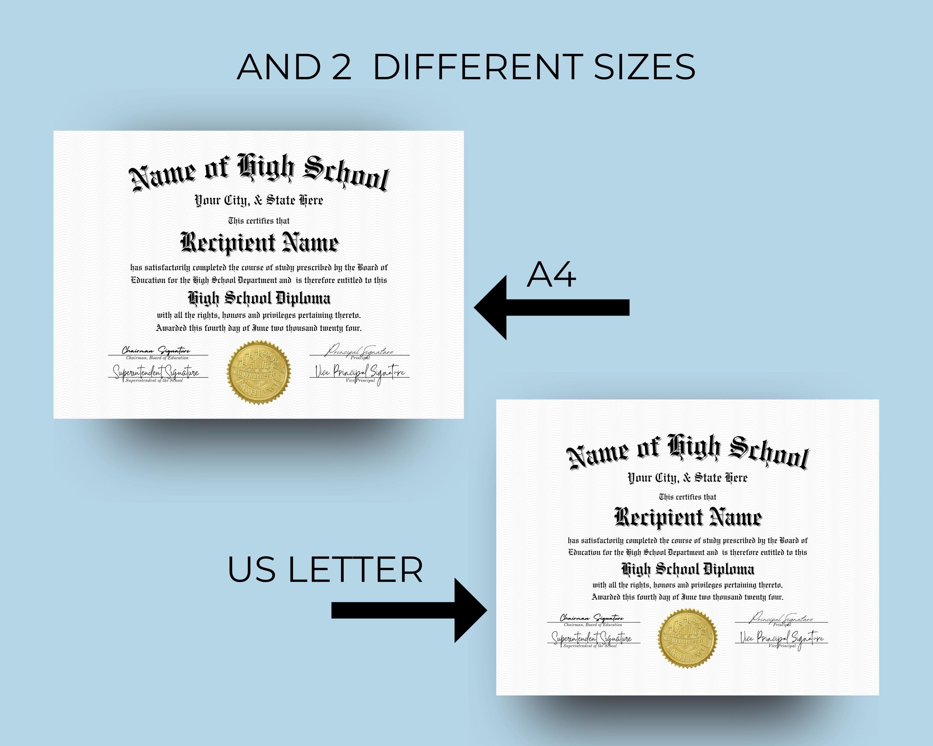 Editable High School Diploma Template: Printable Keepsake (digital ...