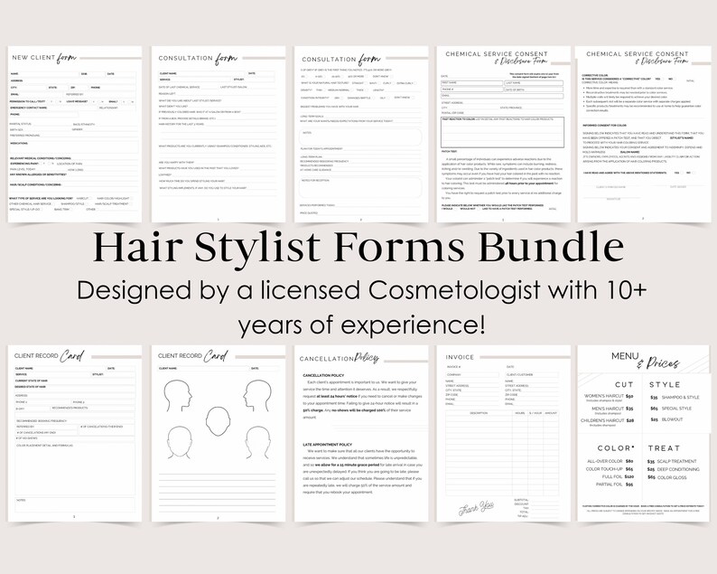 Editable Hair Stylist Client Forms, Hair Color Consultation Form, Salon ...