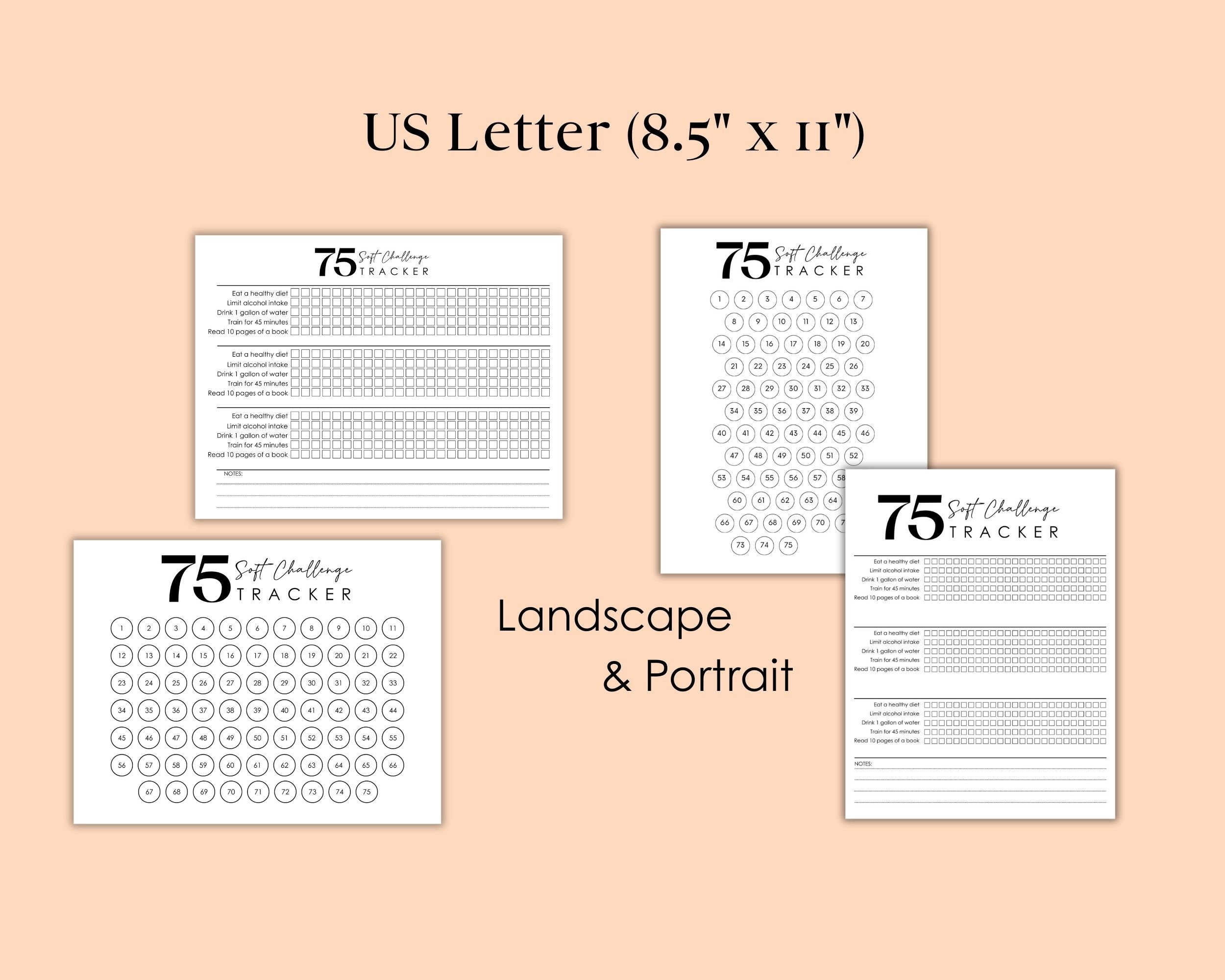75 Soft Challenge Tracker, Printable Fitness Tracker, Workout Challenge ...