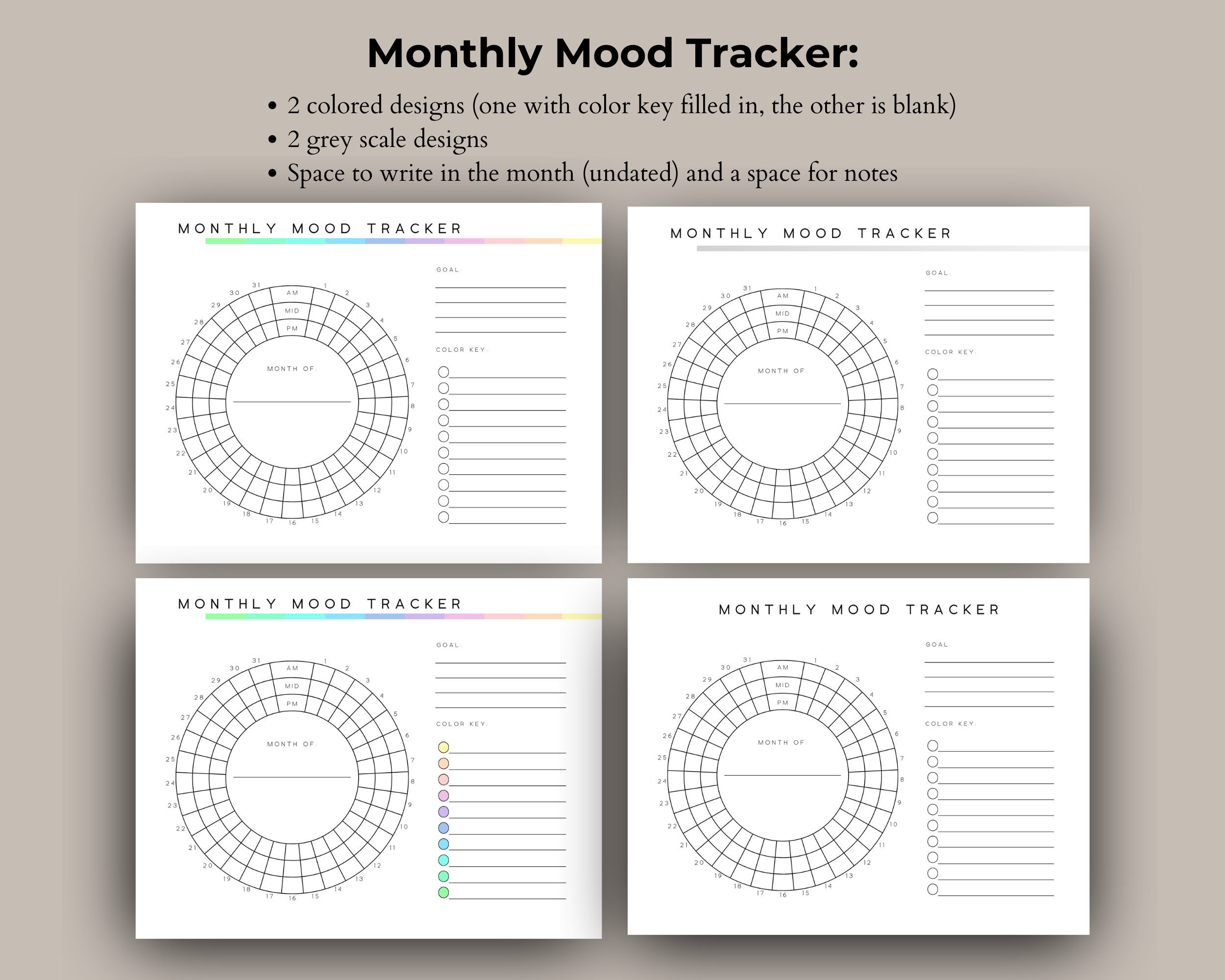 Printable Mood Trackers With Free Feelings Wheel, Monthly Mood Tracker ...