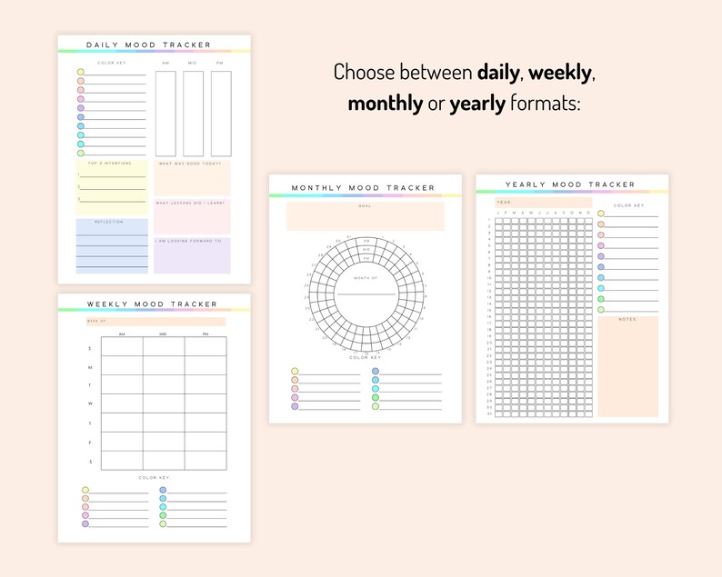 Printable Mood Trackers With Free Feelings Wheel, Monthly Mood Tracker ...