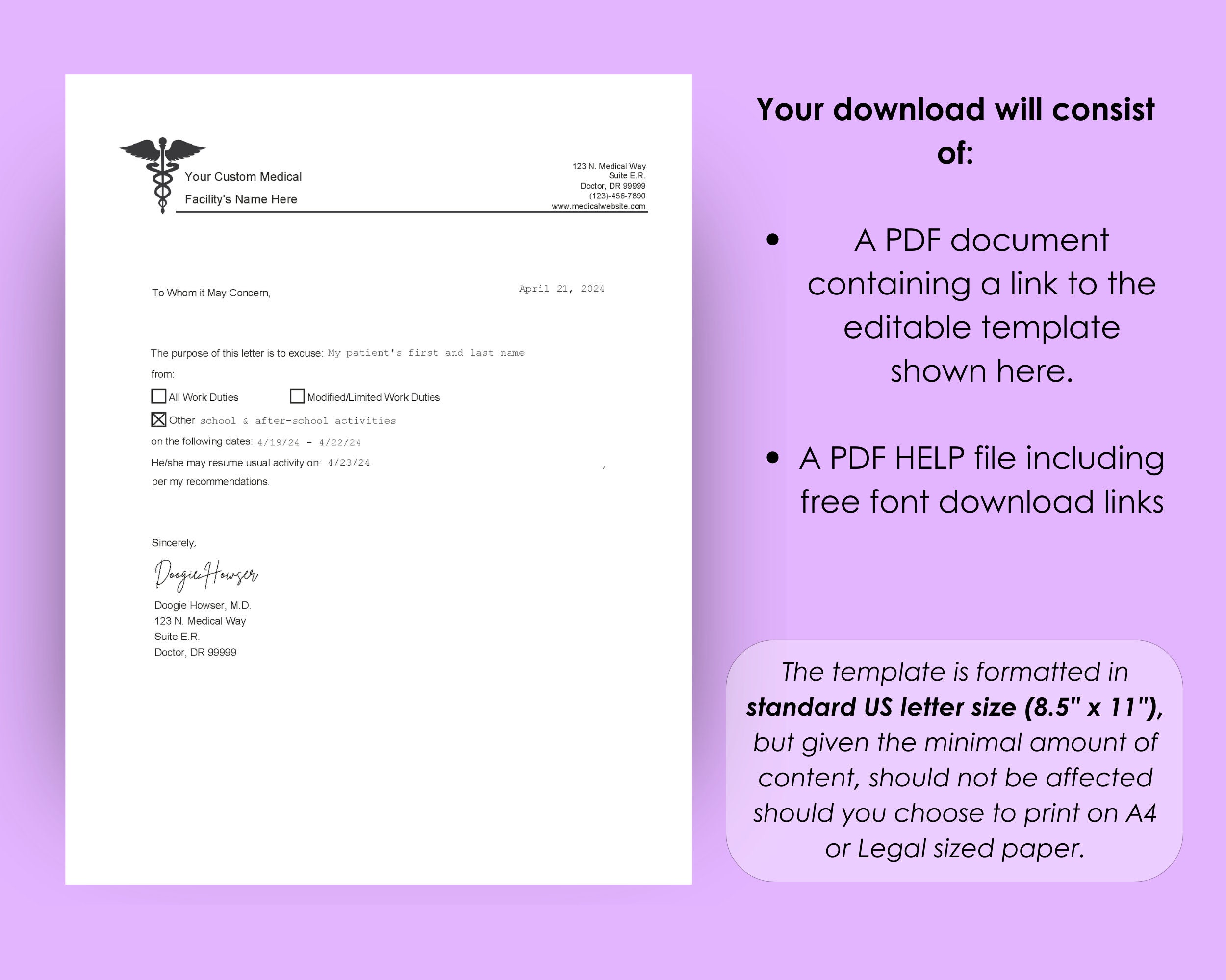 Doctor's Excuse Template, Medical Excuse Note, Drs Note to Return to ...