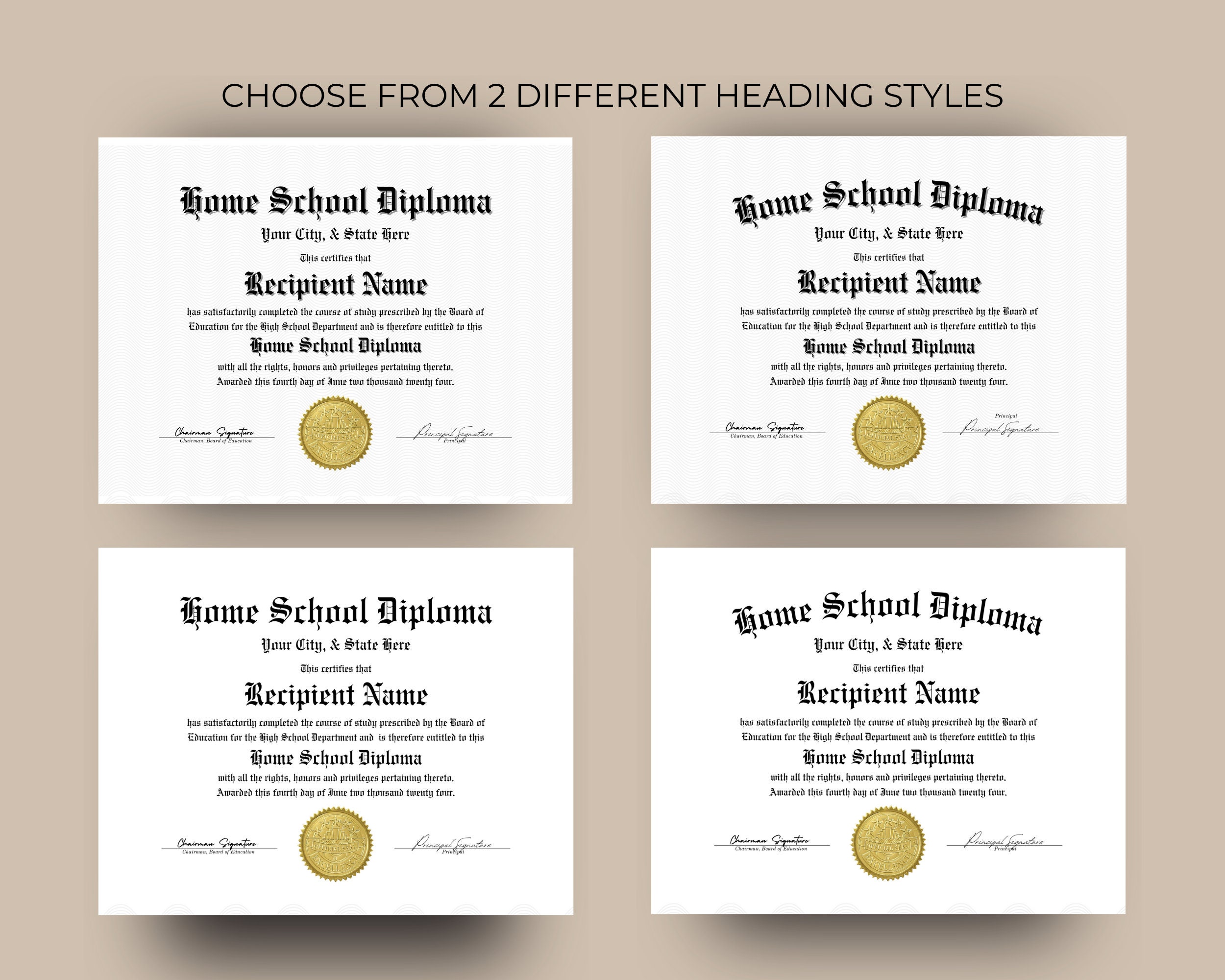 Editable Home School Diploma Template, Printable Homeschool Graduation ...
