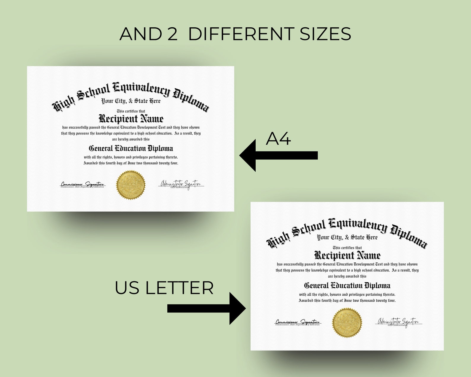 GED Diploma Template With Gold Seal, Printable High School Equivalency Diploma, Certificate ...