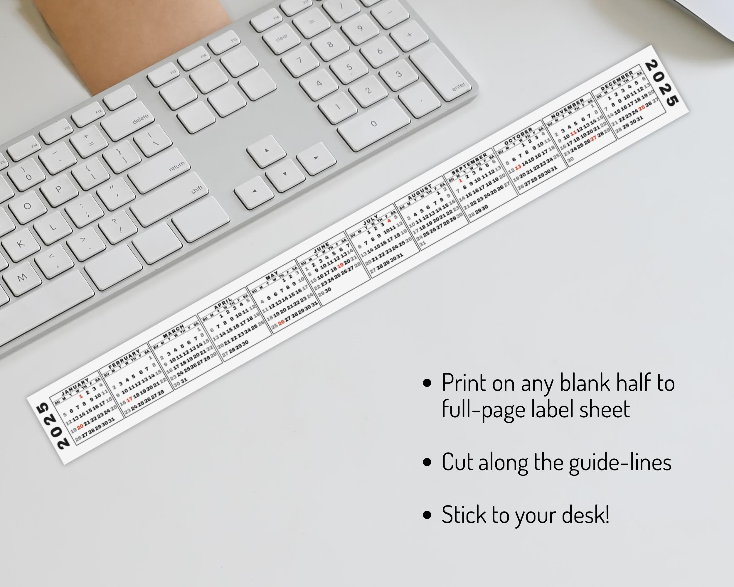 2025 Keyboard Calendar Strip: Printable Mini Calendar (PDF Download) - Etsy