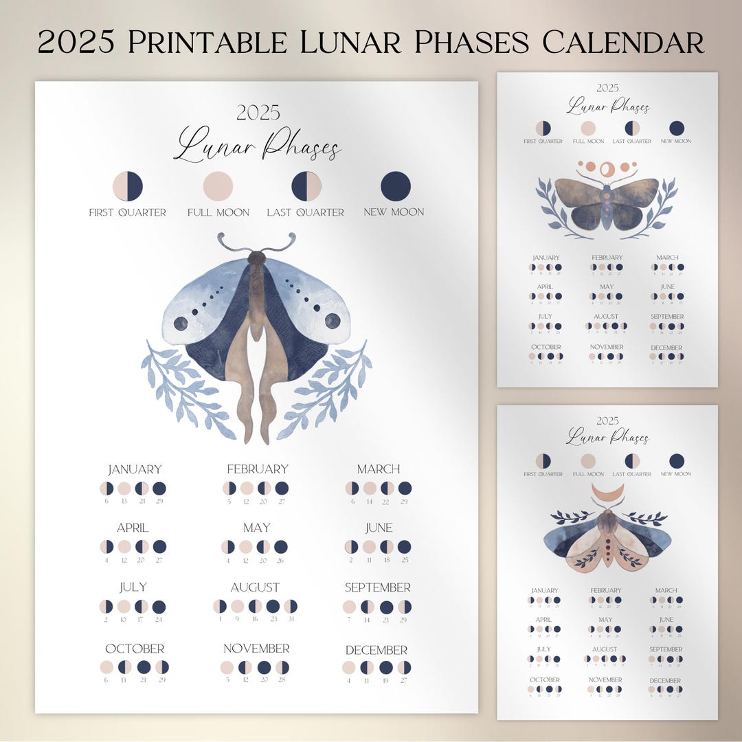 Moon Calendar 2025, Printable Lunar Calendar, Moon Phase Wall Hanging ...