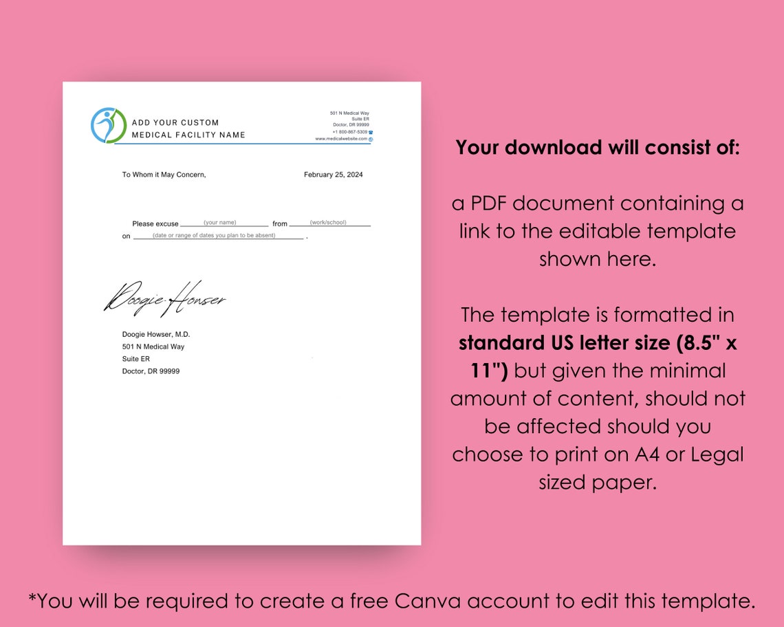 Editable Doctor's Excuse Template: Medical Note for Work/school (canva ...